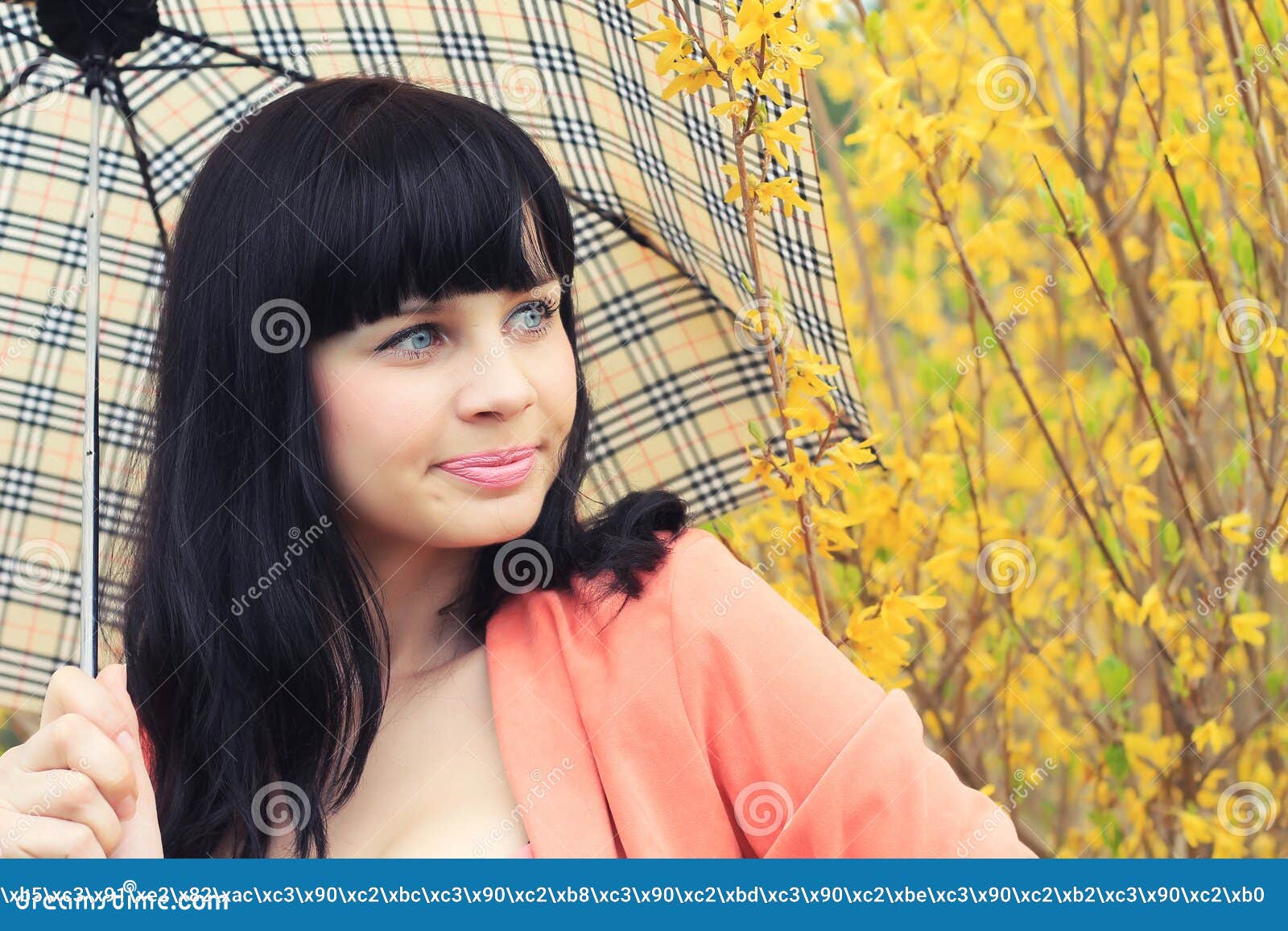 Optimistic Brunette Girl Under the Umbrella Stock Photo - Image of ...