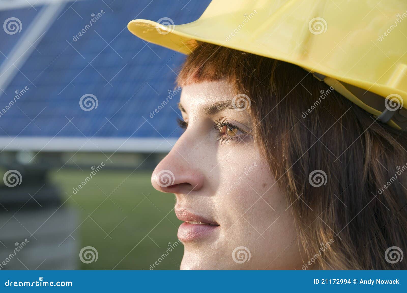 Optimistic Look of Young Lady Near Stock Photo - Image of engineer ...