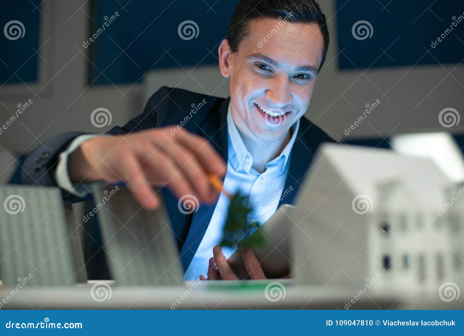 Optimistic Male Engineer Visualizing Project Stock Photo - Image of ...