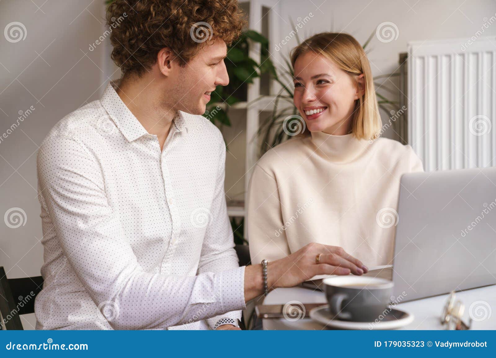 Optimistic Young Couple Colleagues Stock Image - Image of together ...