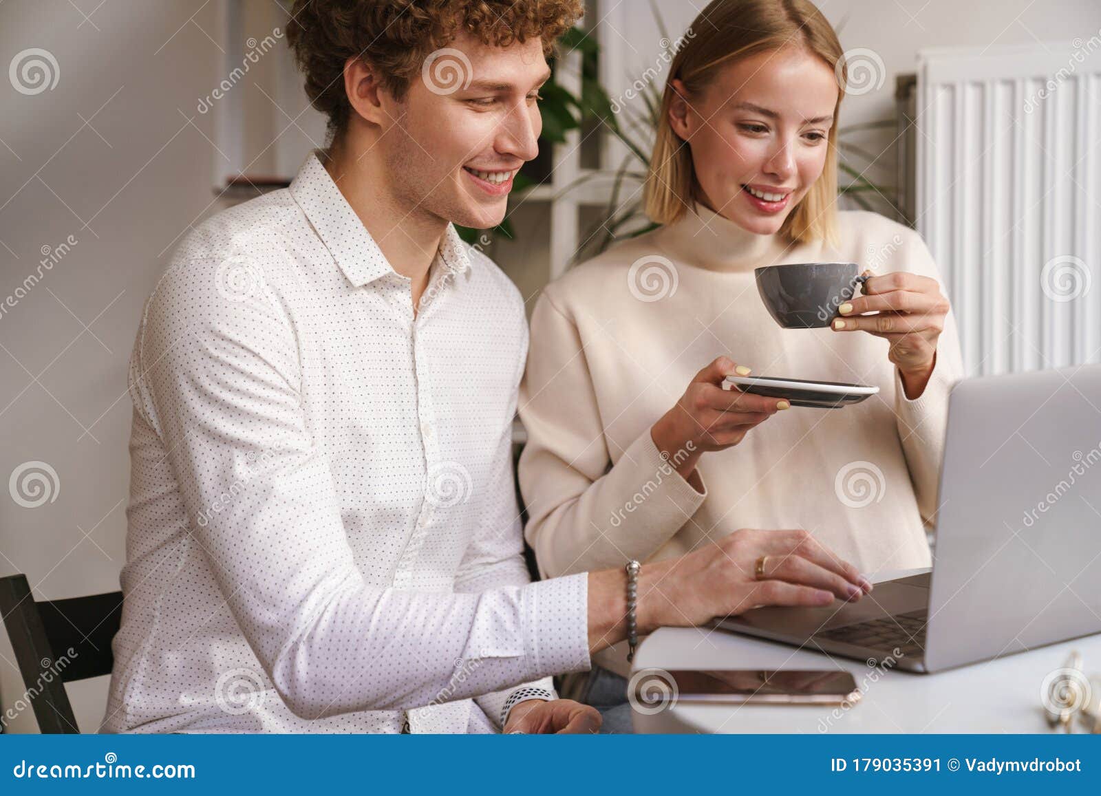 Optimistic Young Couple Colleagues Stock Image - Image of casual ...