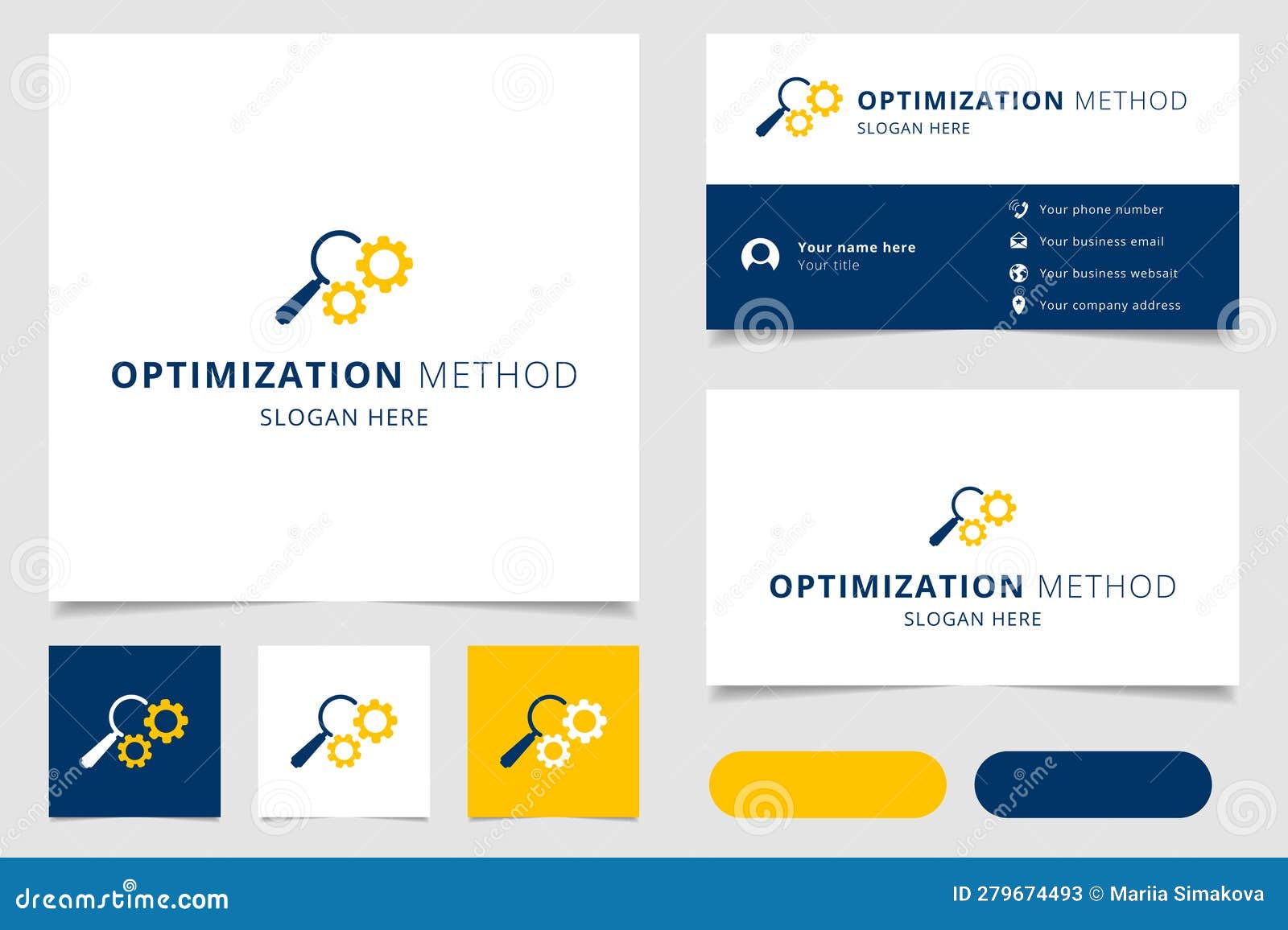 Optimization Method Logo Design with Editable Slogan. Branding Book and ...