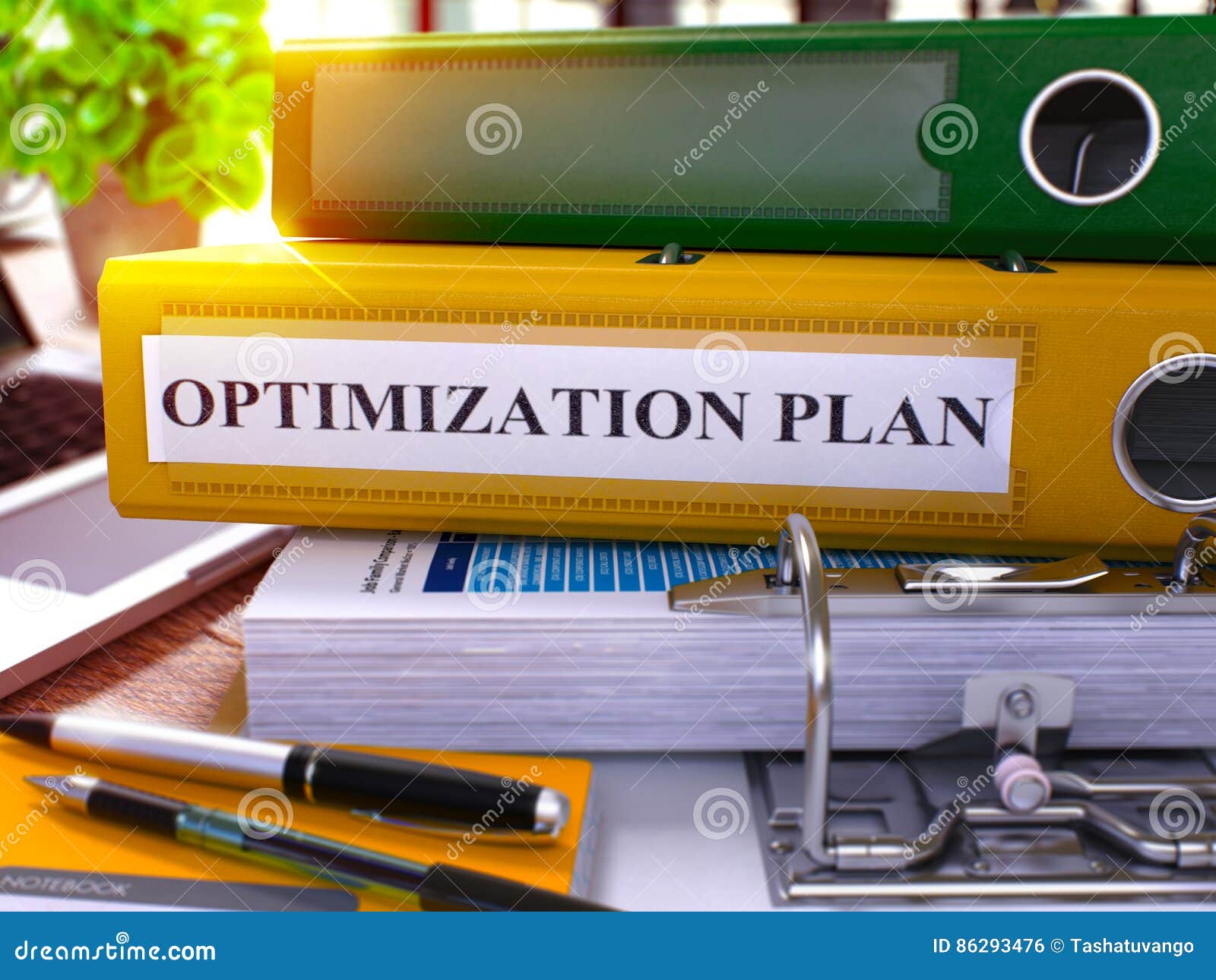 Optimization Plan on Yellow Office Folder. Toned Image. 3D. Stock Photo ...