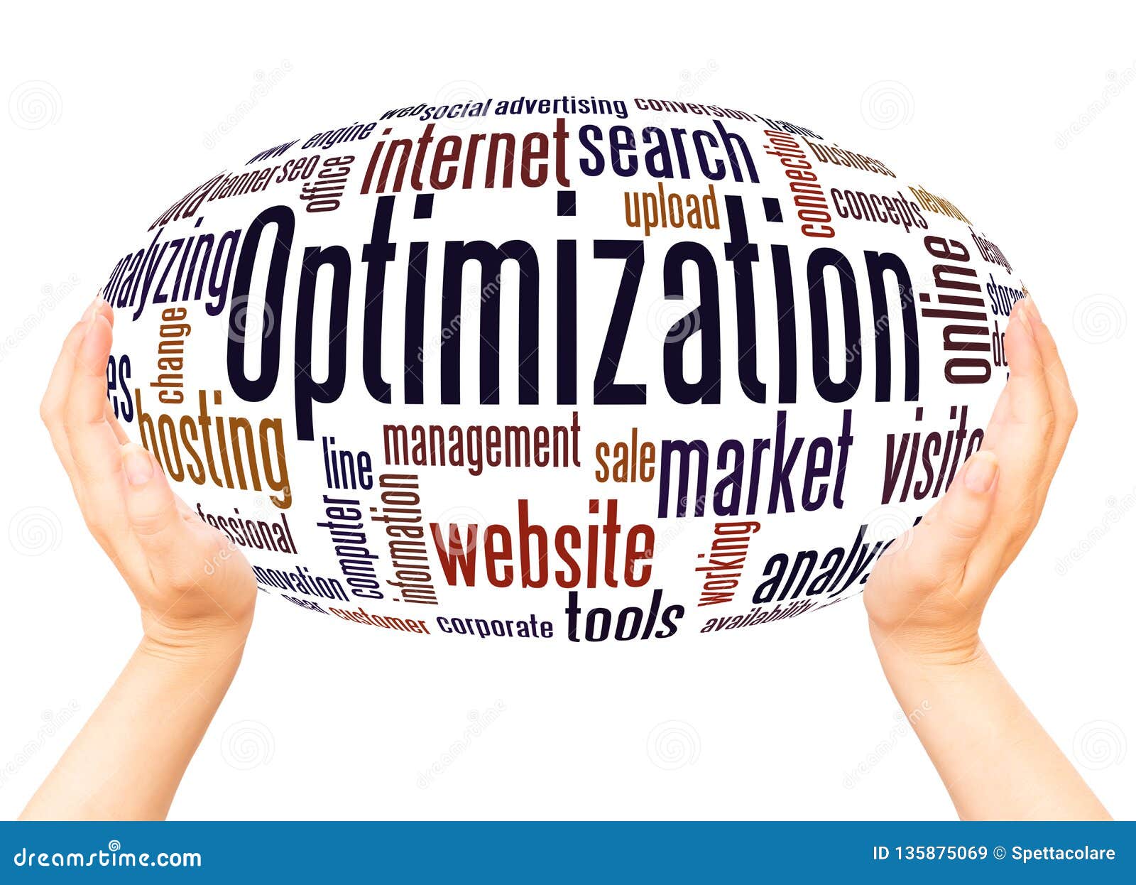 Optimization Word Cloud Hand Sphere Concept Stock Image - Image of ...