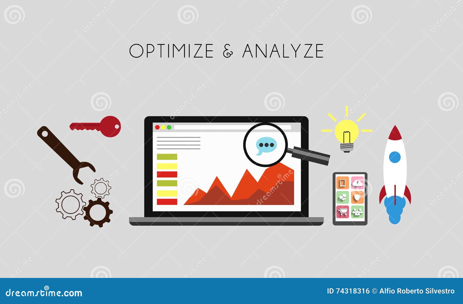 Optimize and analyze stock vector. Illustration of website - 74318316 Optimize and analyze stock vector. Illustration of website - 74318316