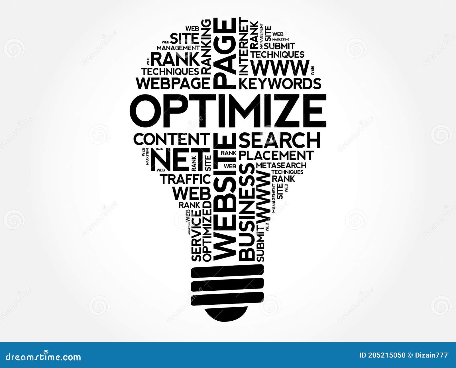 OPTIMIZE bulb word cloud stock illustration. Illustration of lightbulb ...