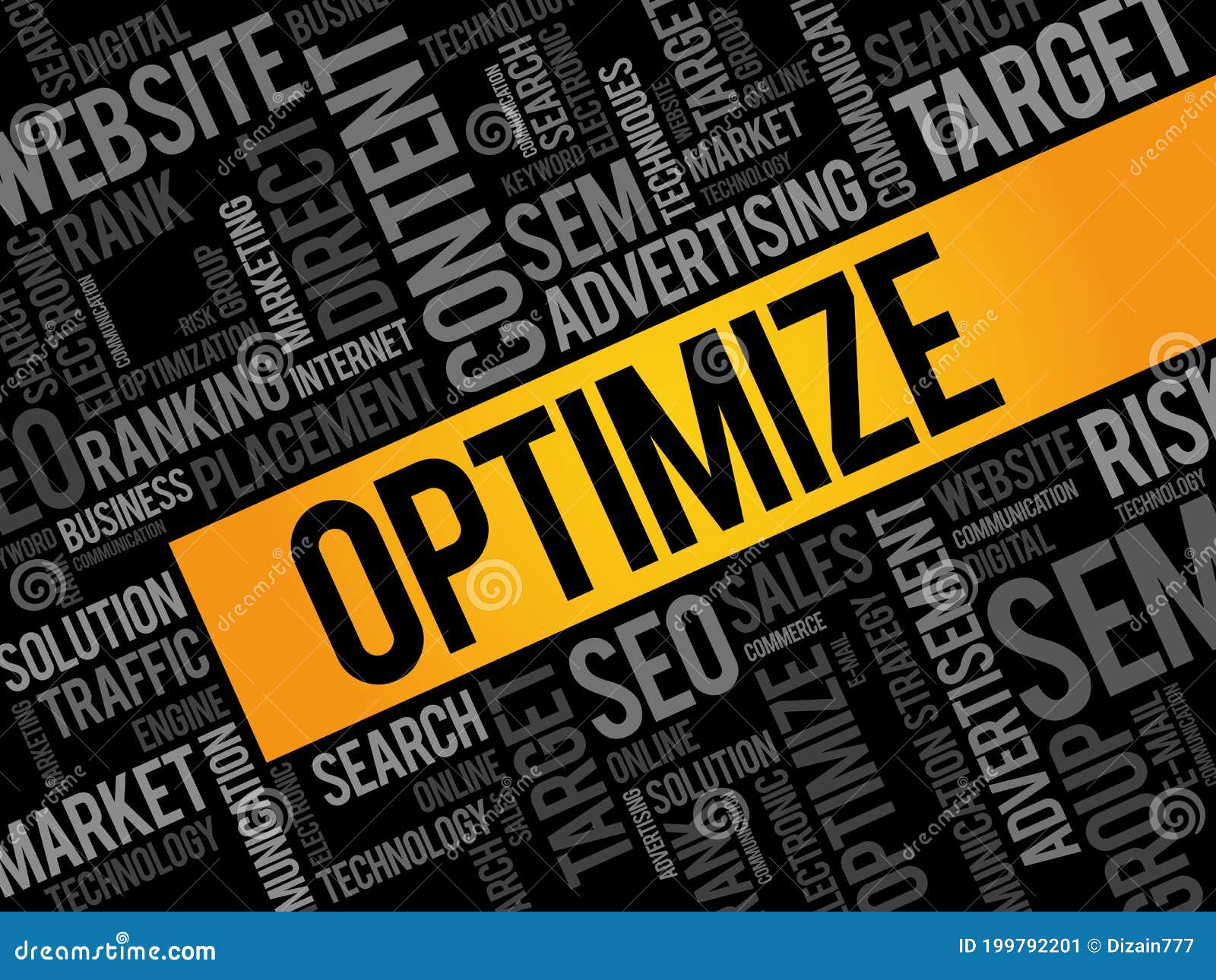 OPTIMIZE word cloud stock illustration. Illustration of service - 199792201
