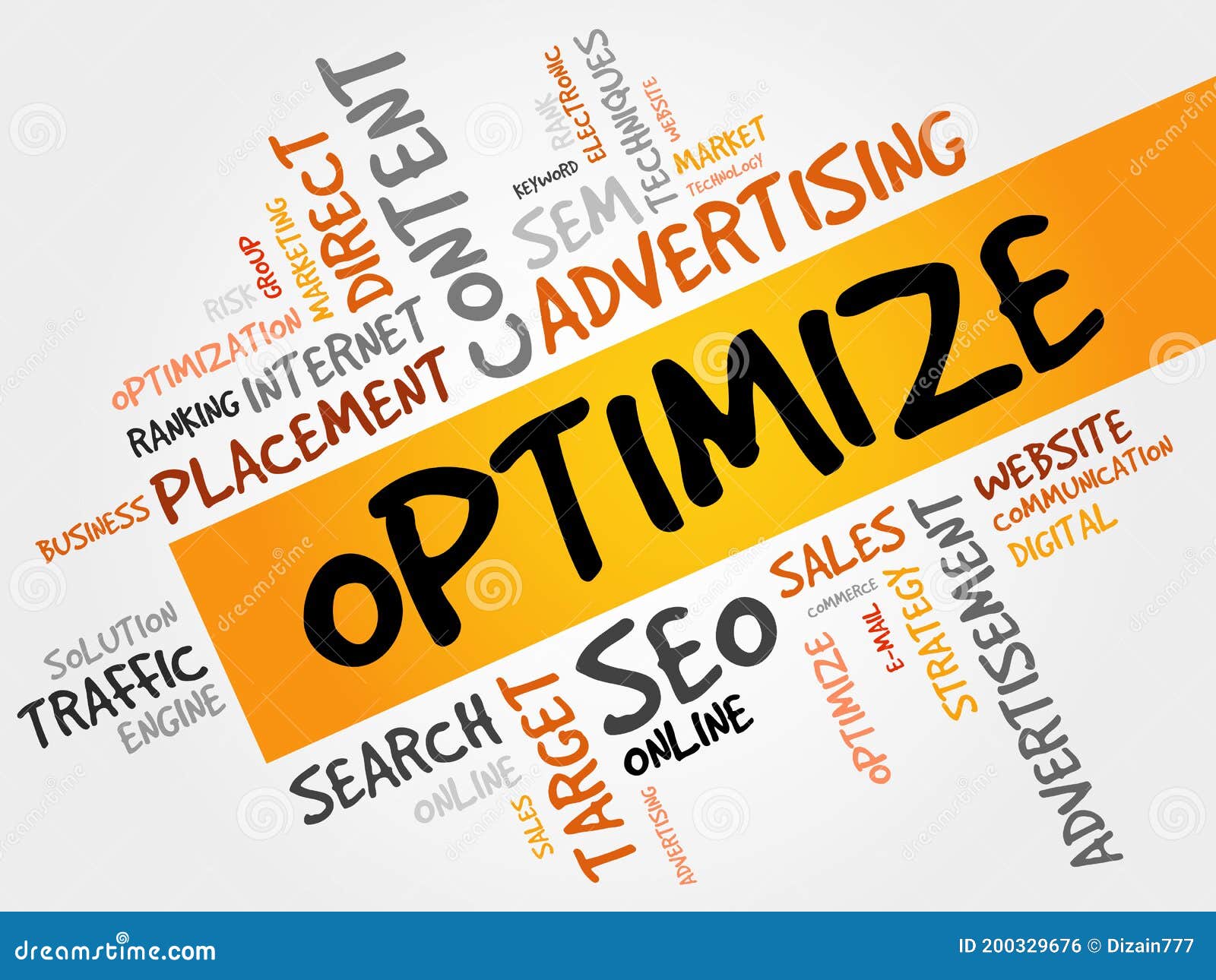 OPTIMIZE word cloud stock illustration. Illustration of keyword - 200329676