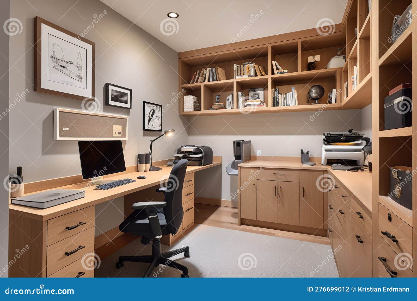 Practical Home Office: Built-in Desk, Ergonomic Chair, and Organized ... Practical Home Office: Built-in Desk, Ergonomic Chair, and Organized ...