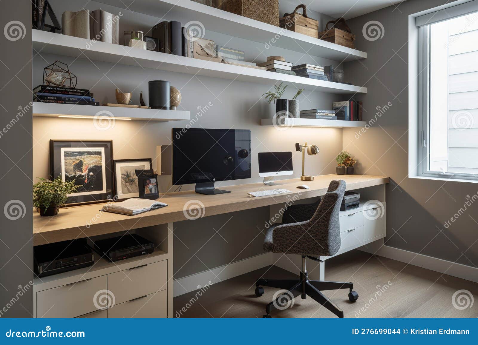 Practical Home Office: Built-in Desk, Ergonomic Chair, And Organized ...