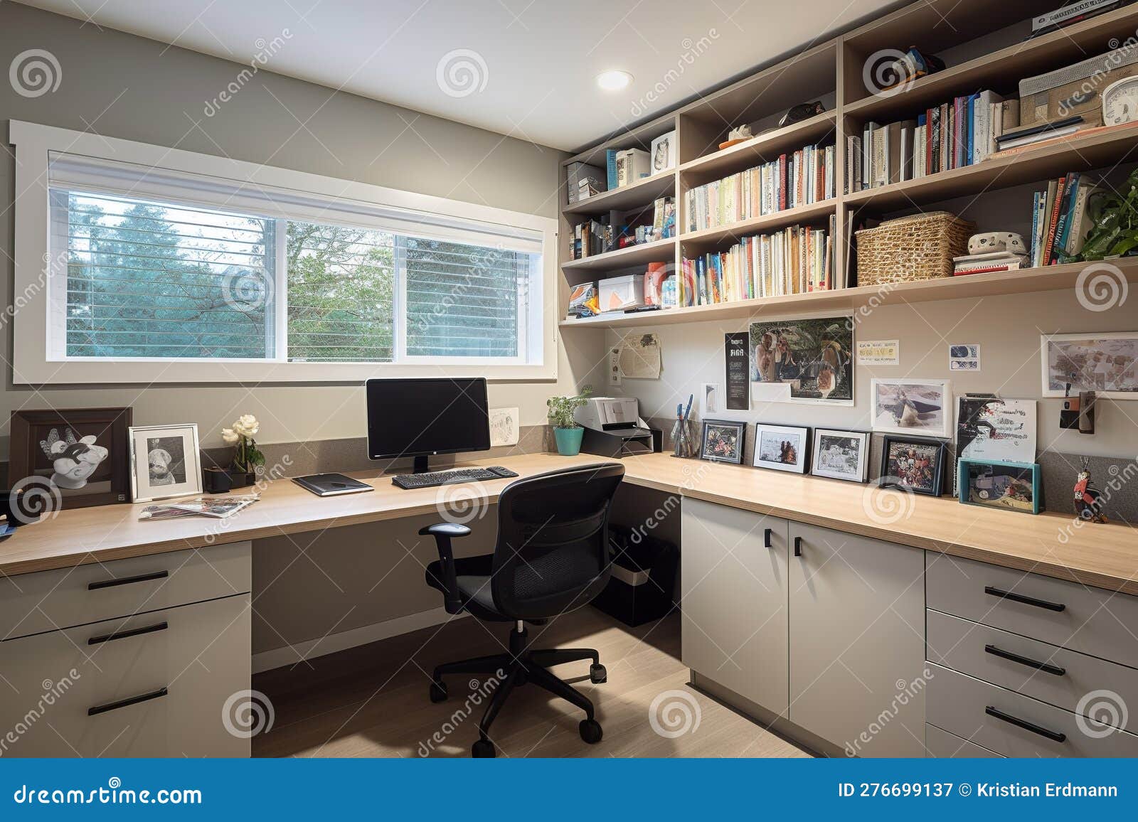 Practical Home Office: Built-in Desk, Ergonomic Chair, And Organized ...