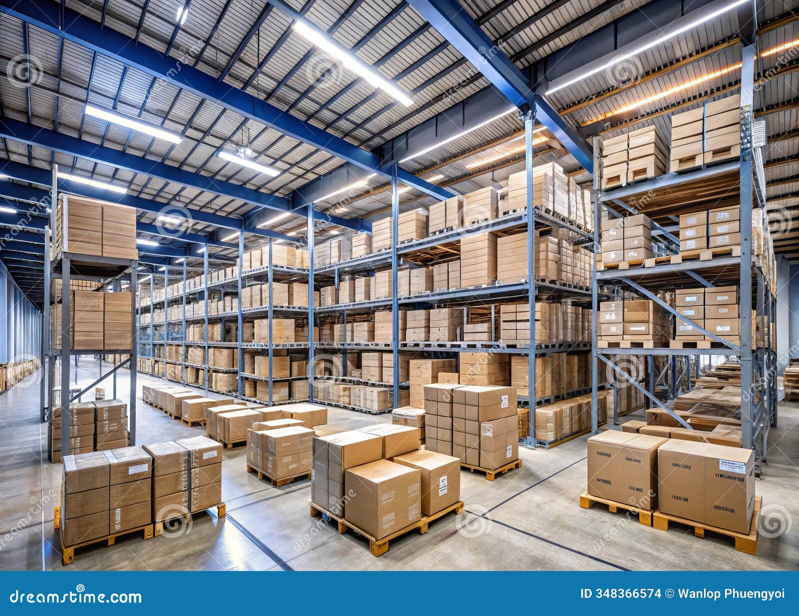 Optimized Distribution Center: Neatly Stacked Cardboard Boxes Showcase ...
