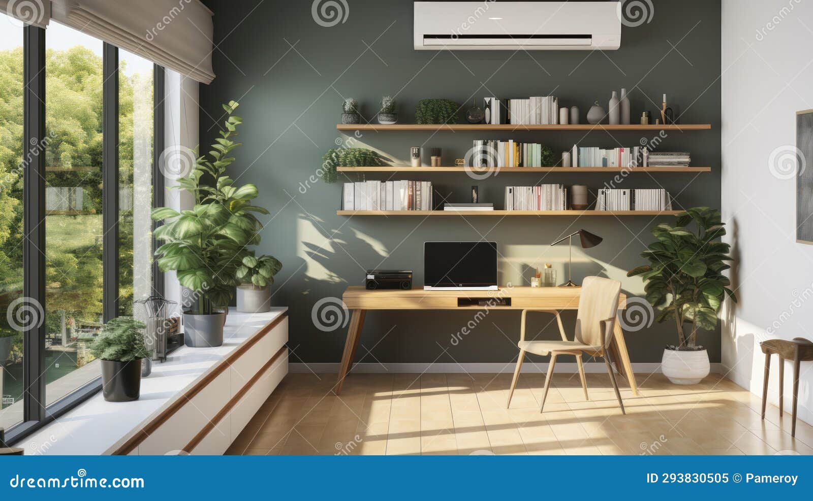 Optimized Work Nook. Home Office with Cooling System, Table, Desktop ...