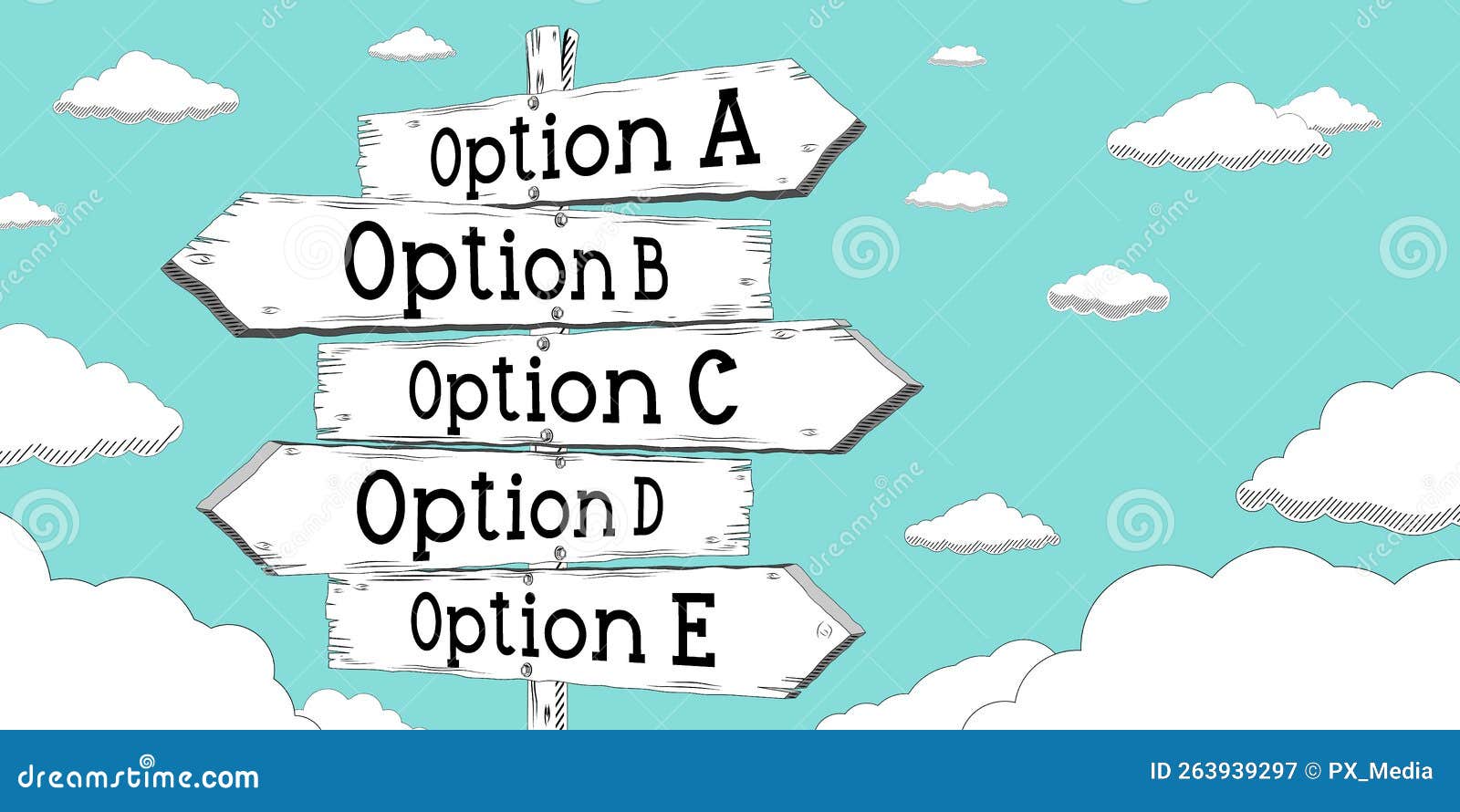 Option a, B, C, D, E - Outline Signpost with Five Arrows Stock ... Option a, B, C, D, E - Outline Signpost with Five Arrows Stock ...