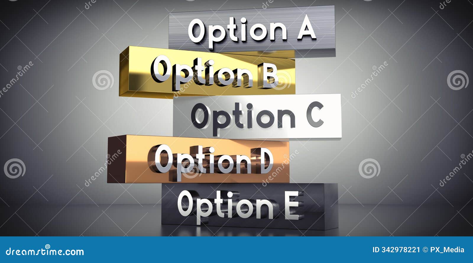 Option a, B, C, D, E - Words on Metal Blocks Stock Illustration ...