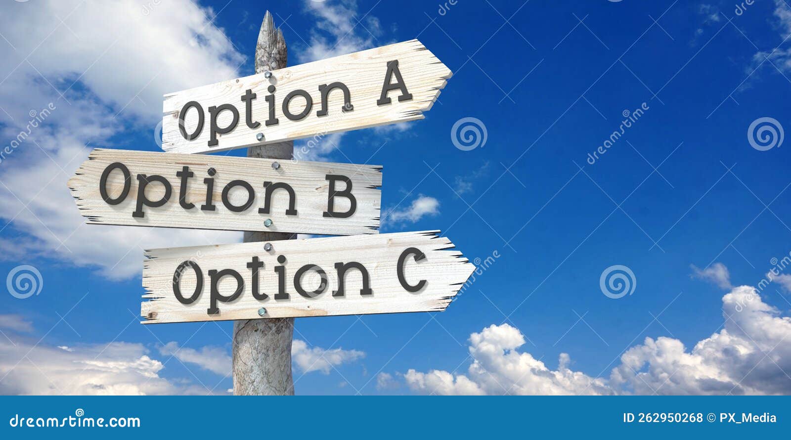 Option a, B or C - Wooden Signpost with Three Arrows Stock Photo ...