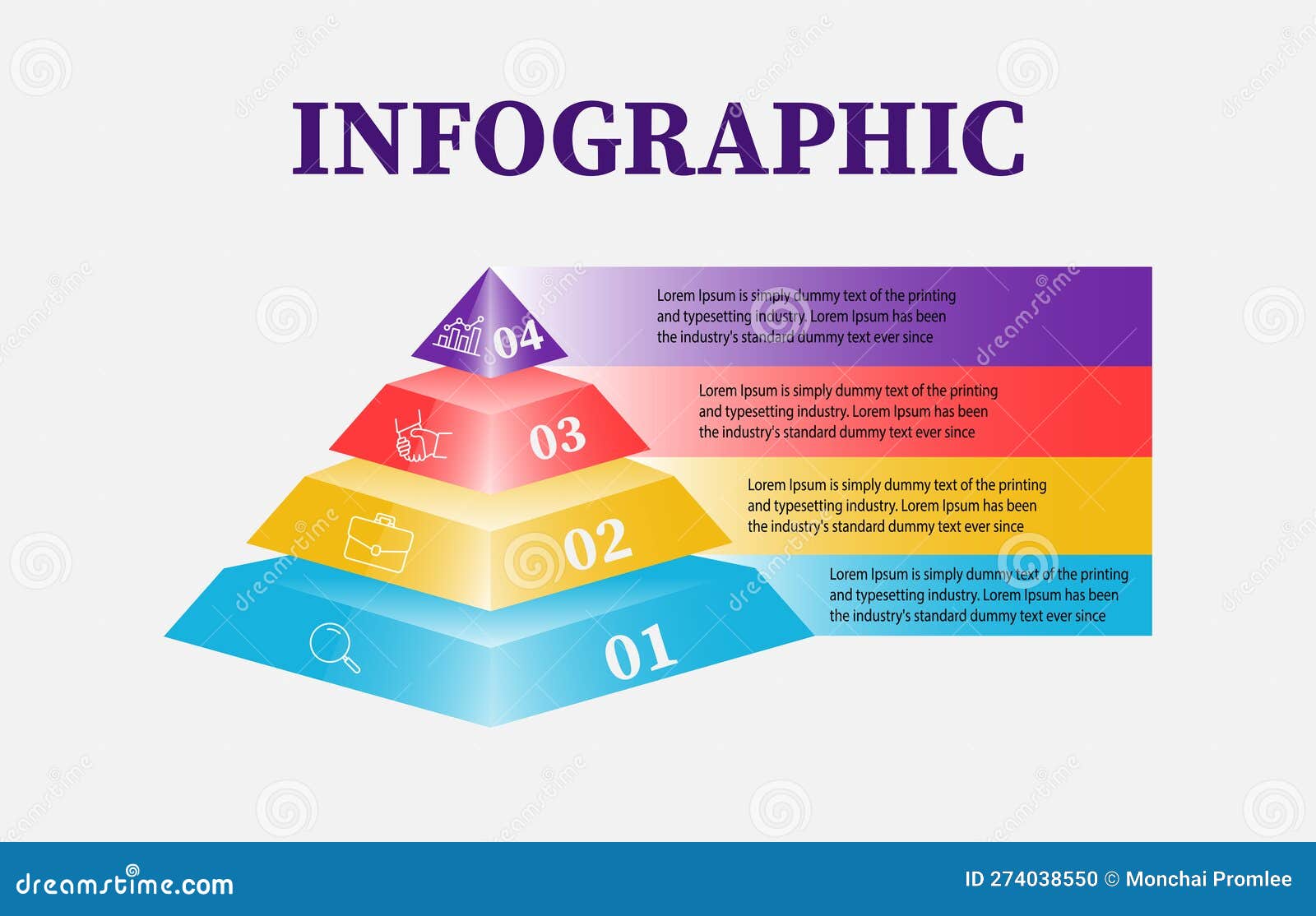 The 4-option 3D Pyramid Infographic Template that Presents Four Options ...