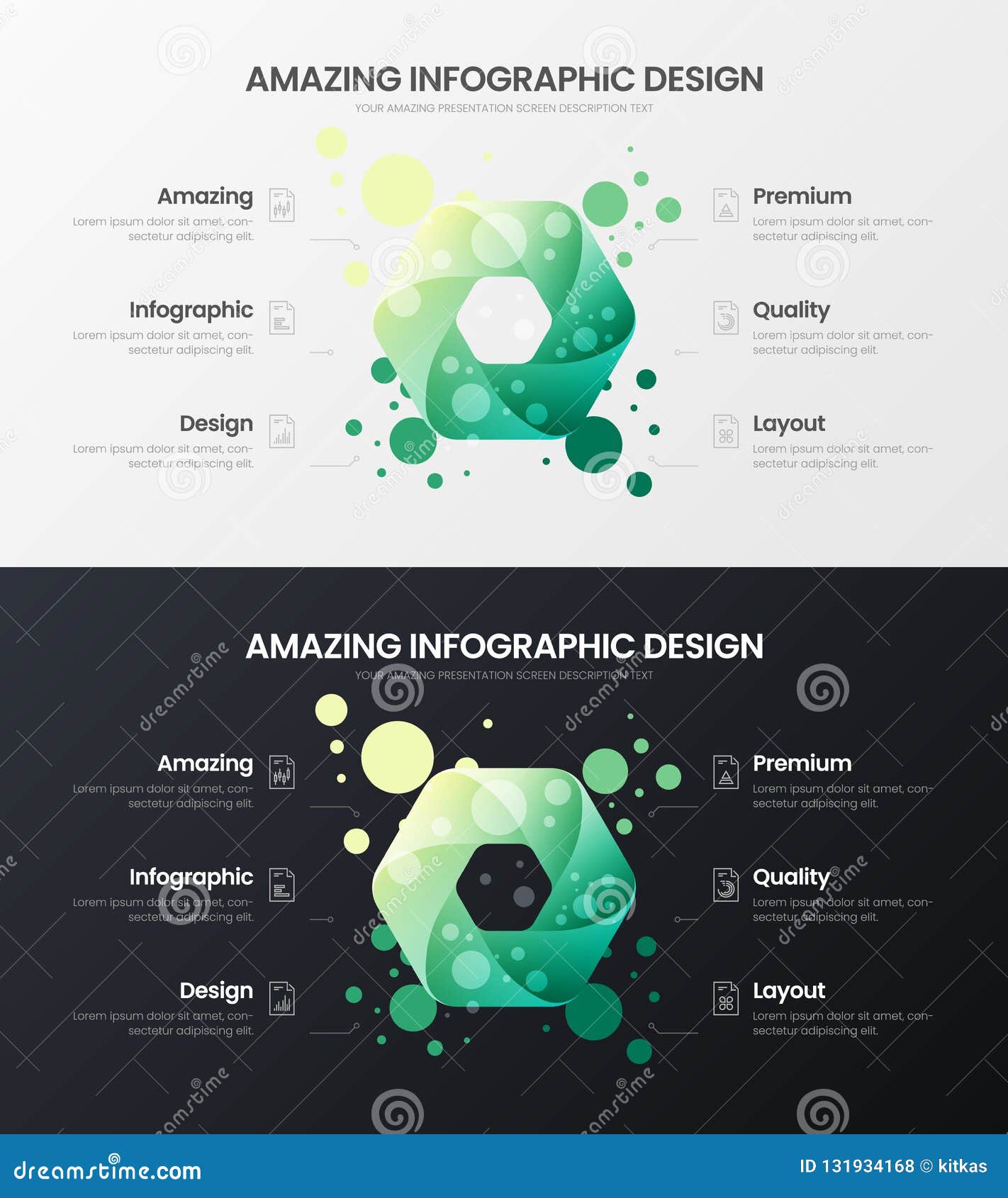 6 Option Hexahedron Analytics Vector Illustration Template Set ...