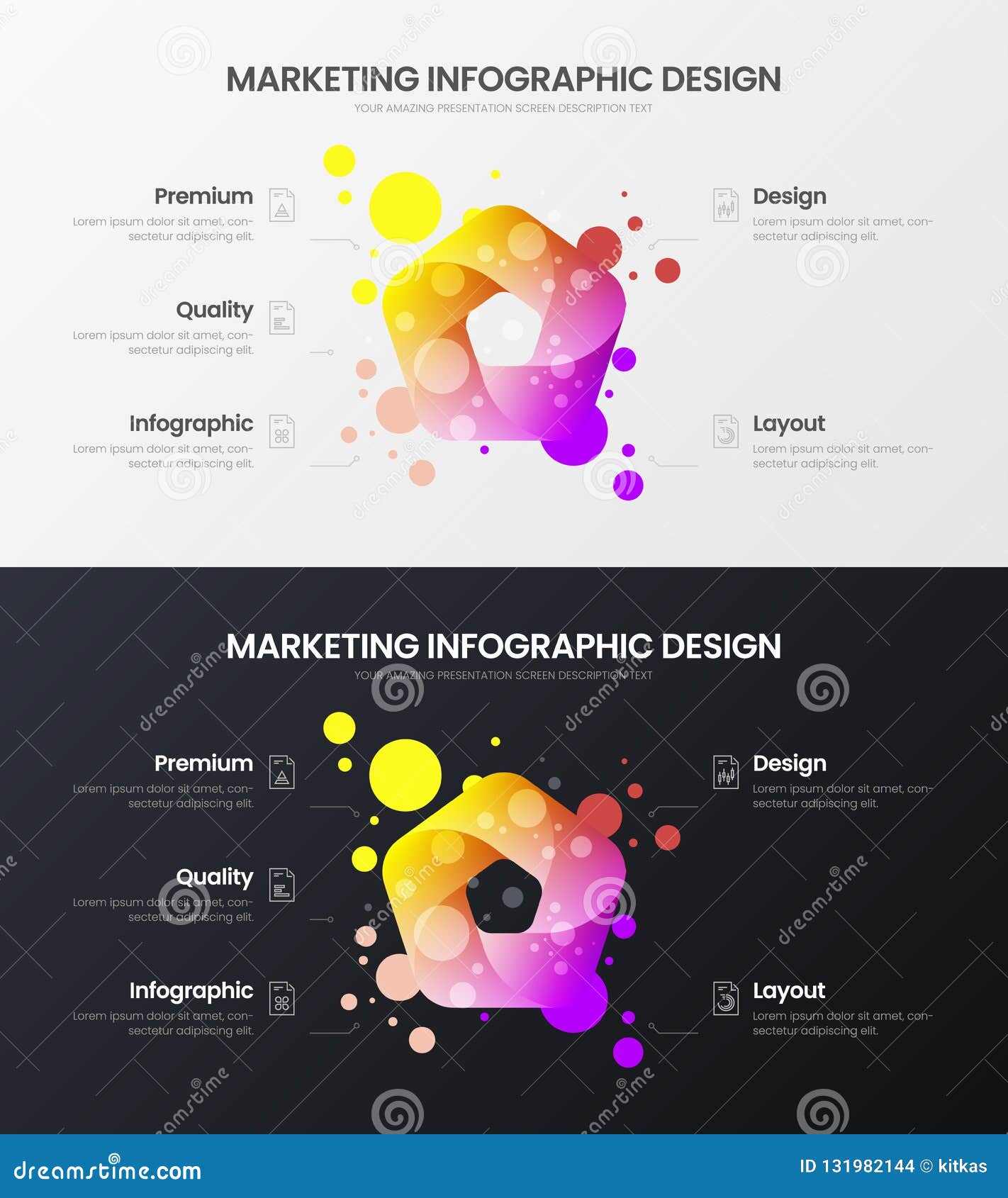 5 Option Marketing Analytics Vector Illustration Template Set. Business ...