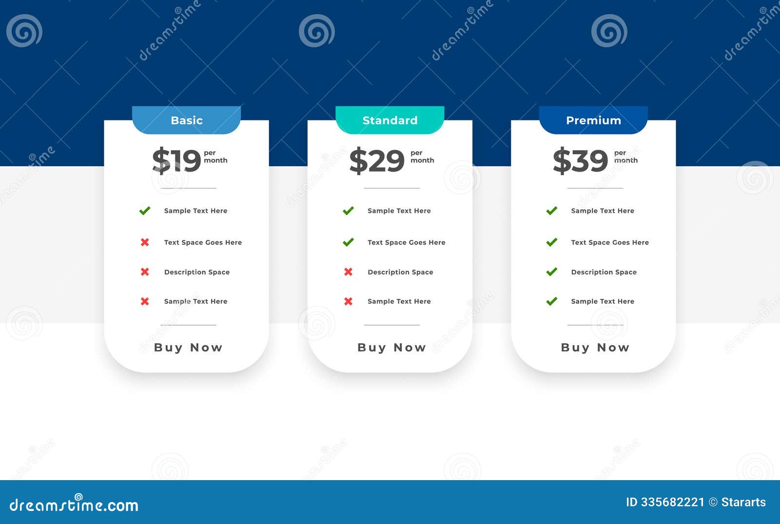 3 Option Price Table Template in Modern Style Stock Vector ...