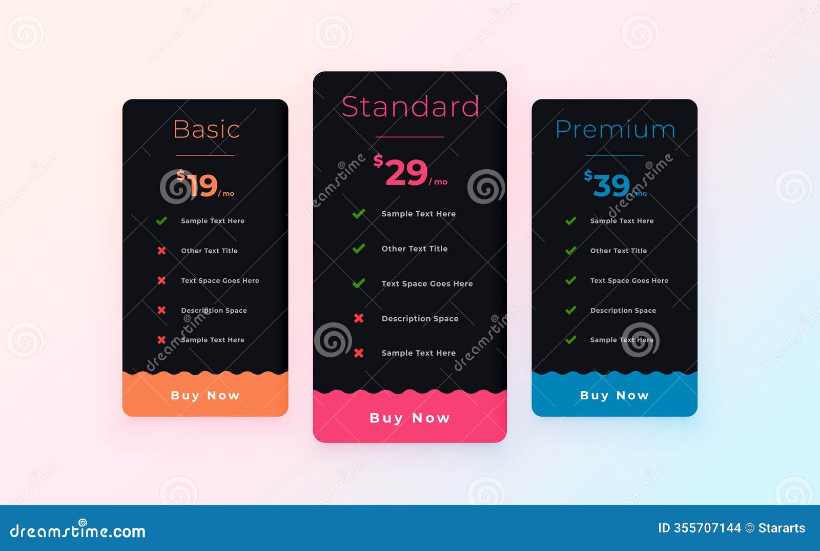 3 Option Pricing Plan Table Template for Web Business Stock ...