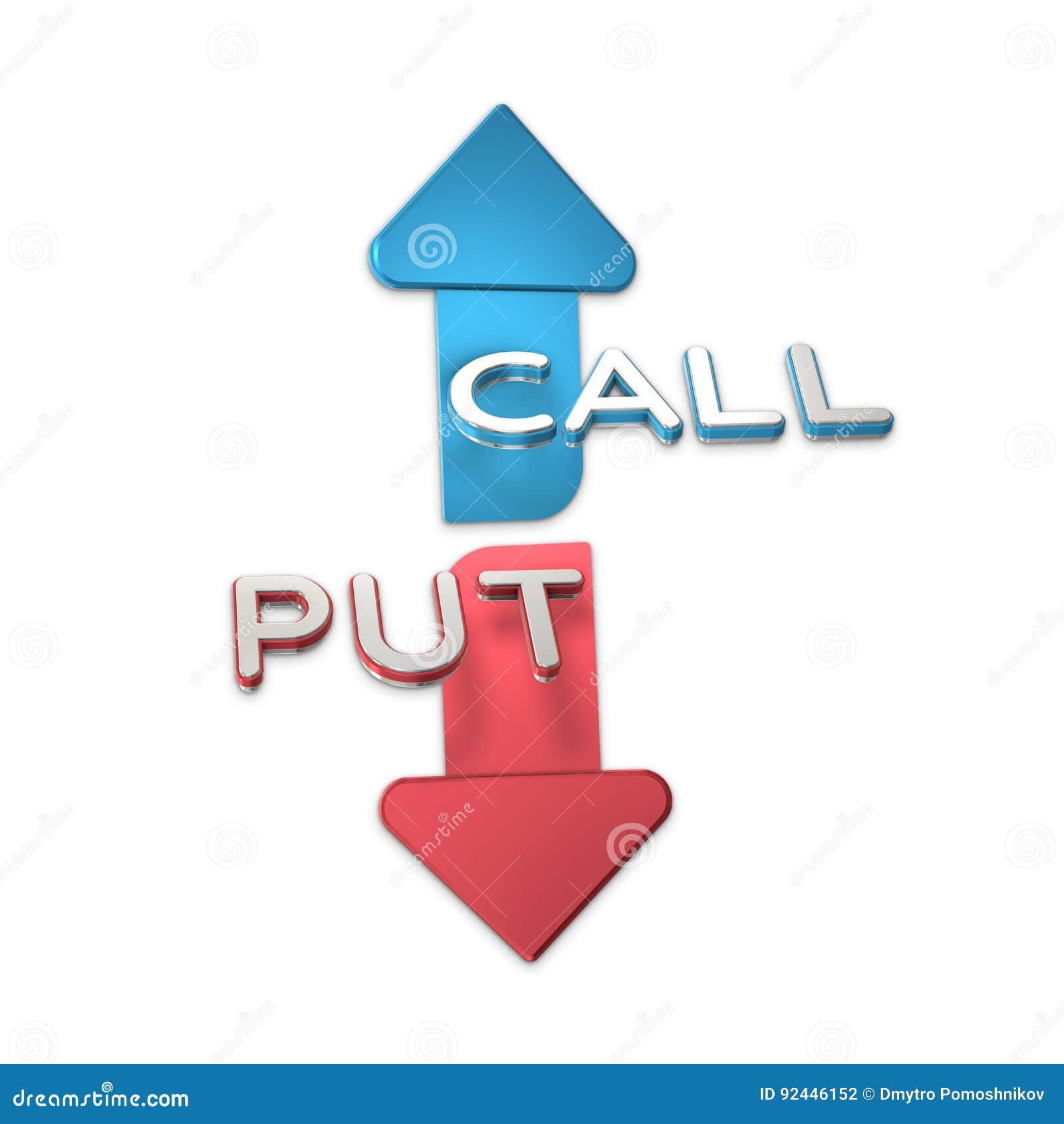 Option Put and Call Arrows Isolated on White Background. 3D ...