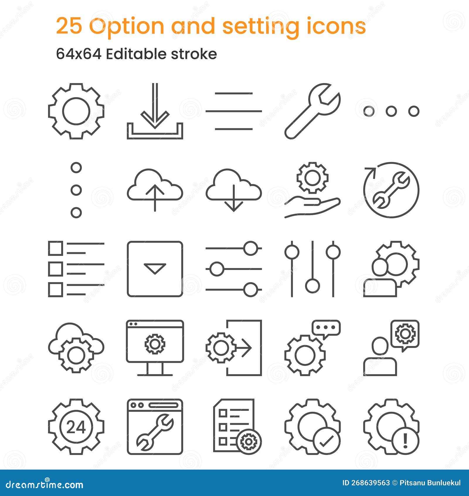Option and Setting Icons. 64x64 Editable Stroke Stock Vector ...
