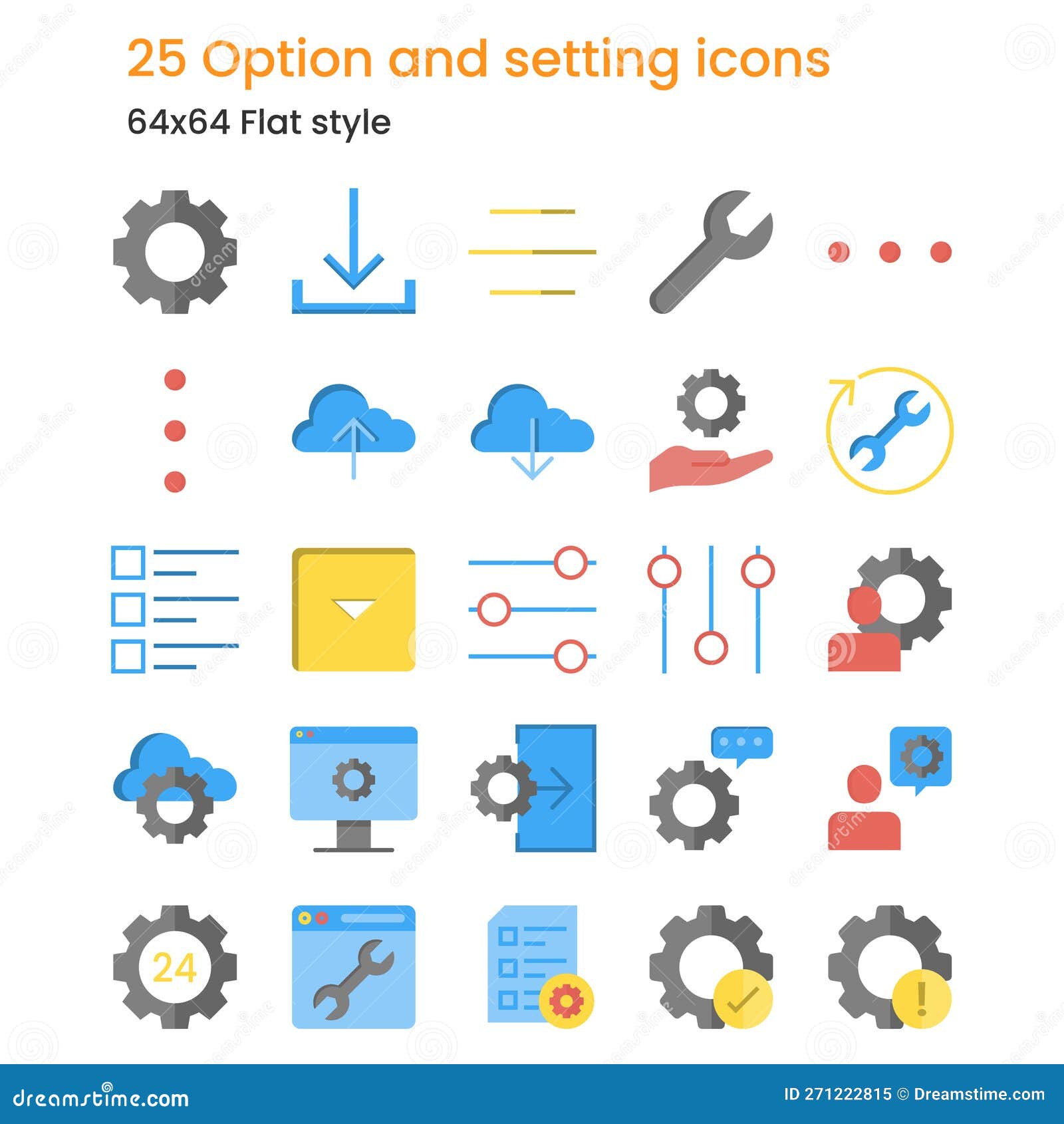 Option and Setting Icons. 64x64 Flat Style Stock Vector - Illustration ...