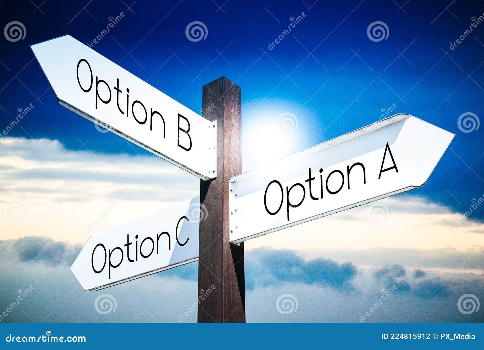 Options a, B, C Concept - Signpost with Three Arrows Stock Illustration ...