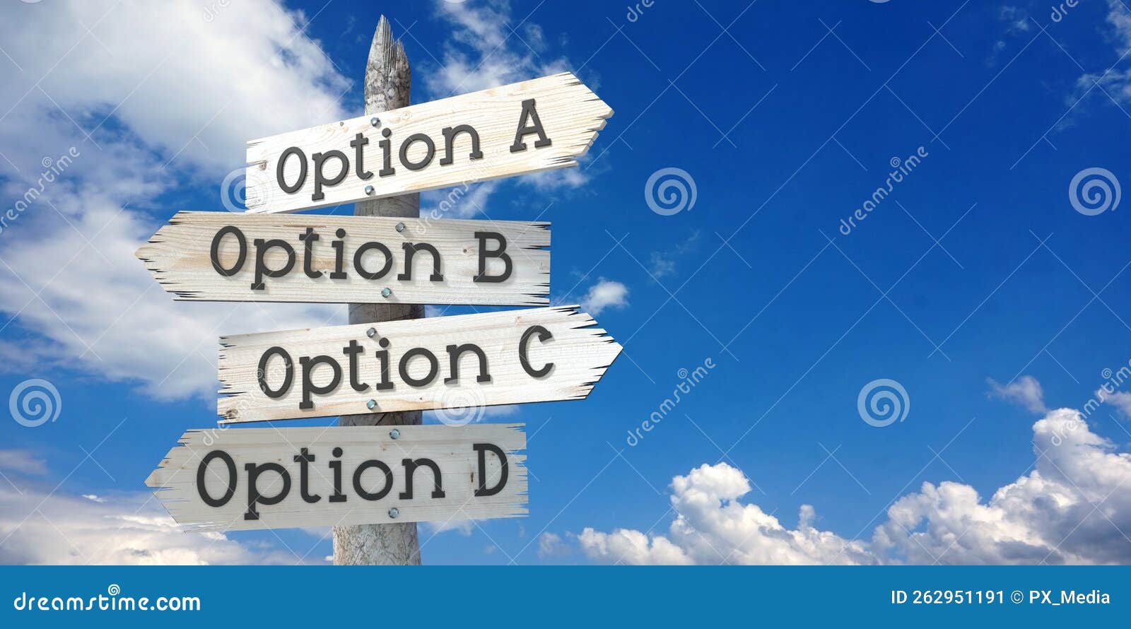 Options a, B, C, D - Wooden Signpost with Four Arrows Stock ...