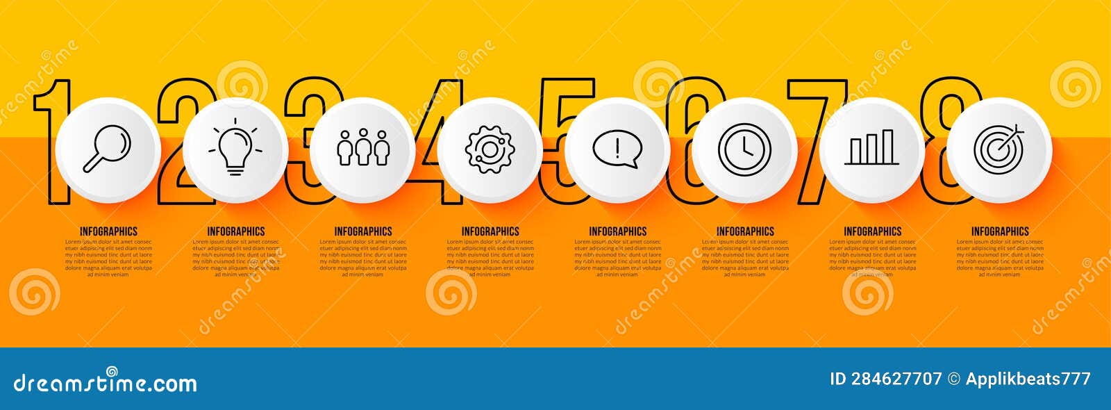 8 Options Infographic Template on Yellow Background, Business Workflow ...