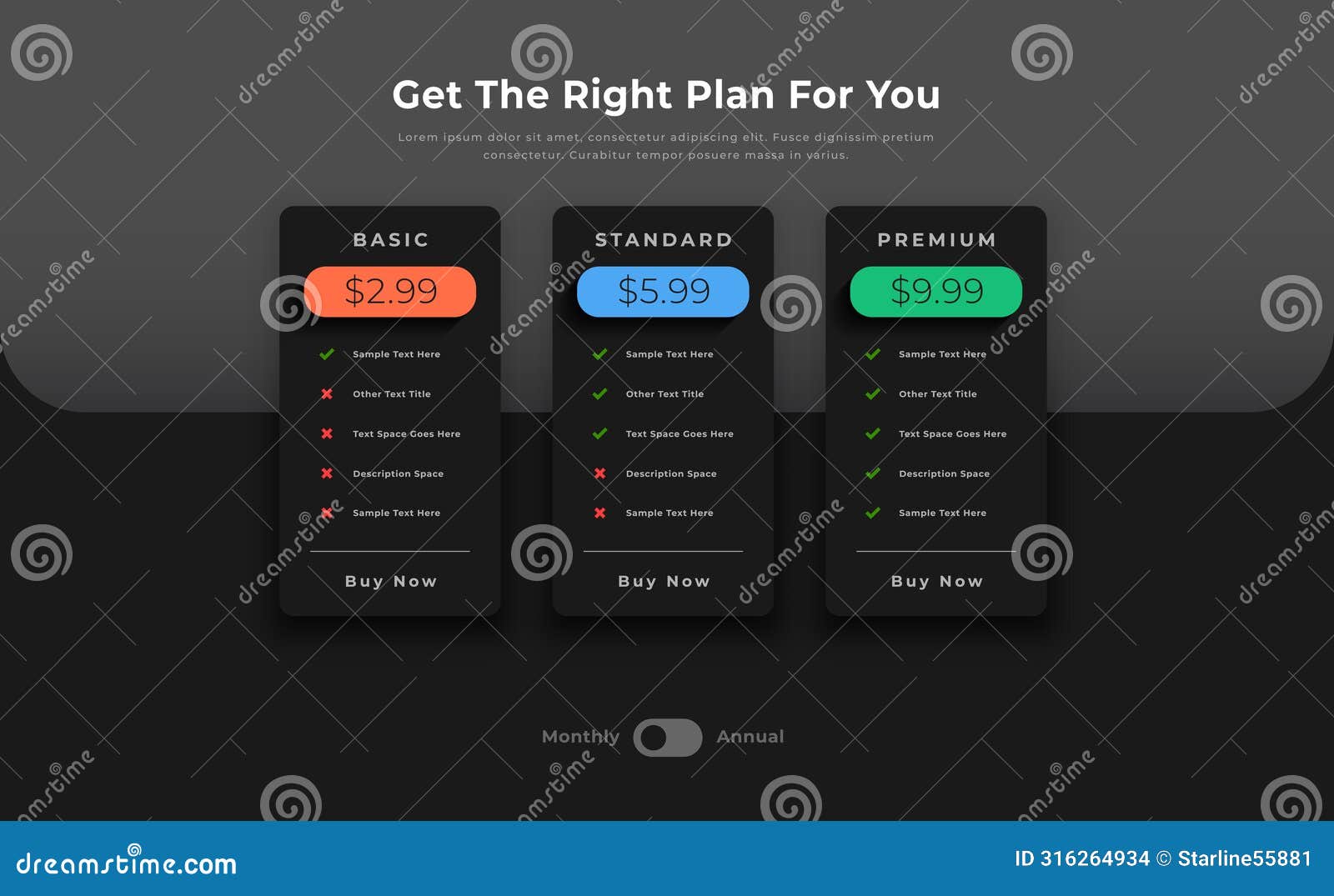 3 Options Pricing Chart Table Dark Template for Business Presentation ...