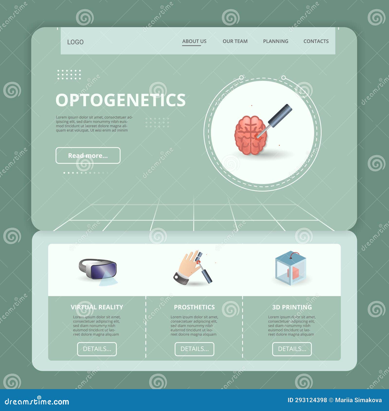Optogenetics Flat Landing Page Website Template. Virtual Reality ...