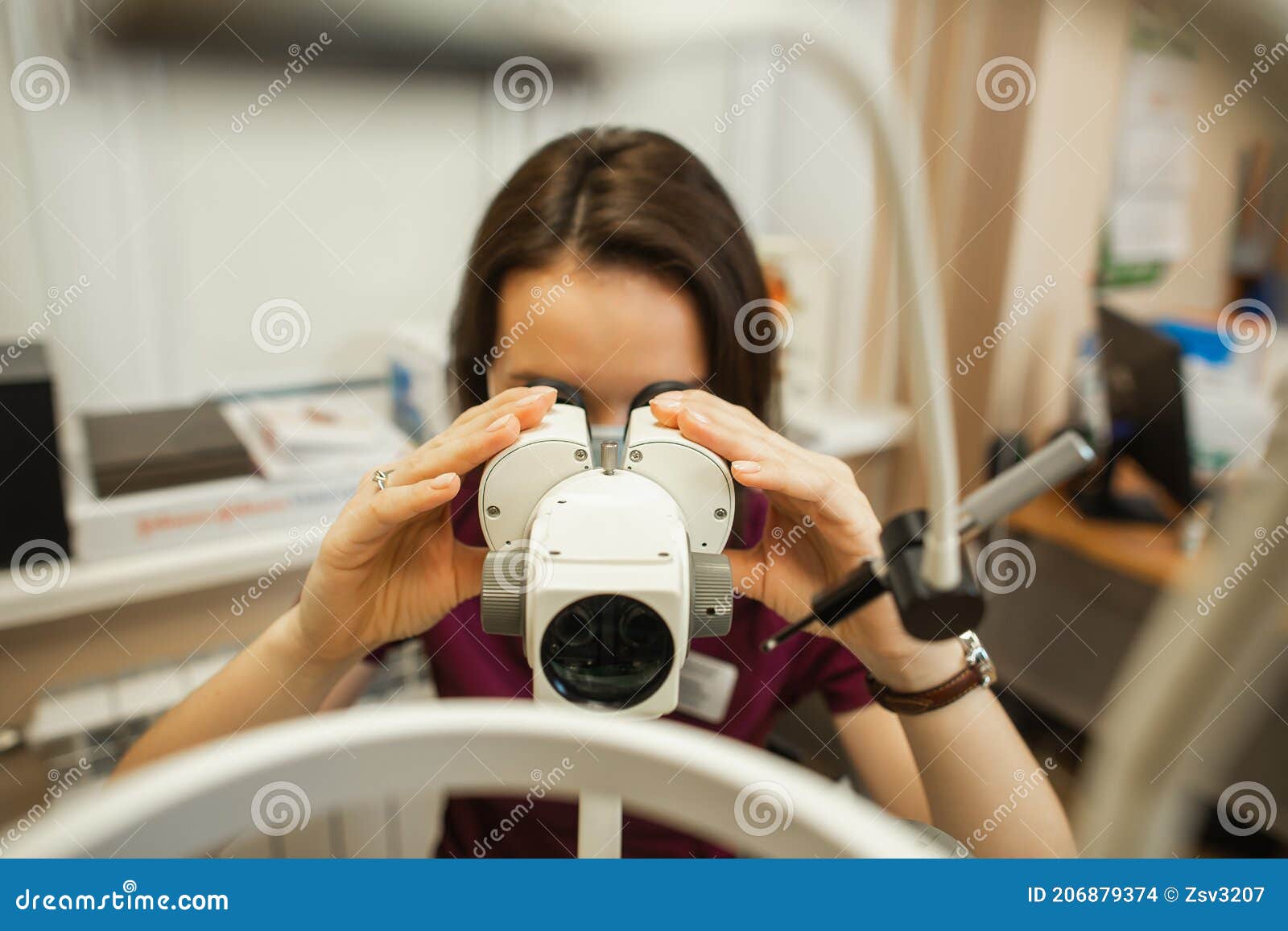 Optometrist Checking Eye with a Slit Lamp, Close Up Stock Photo - Image ...