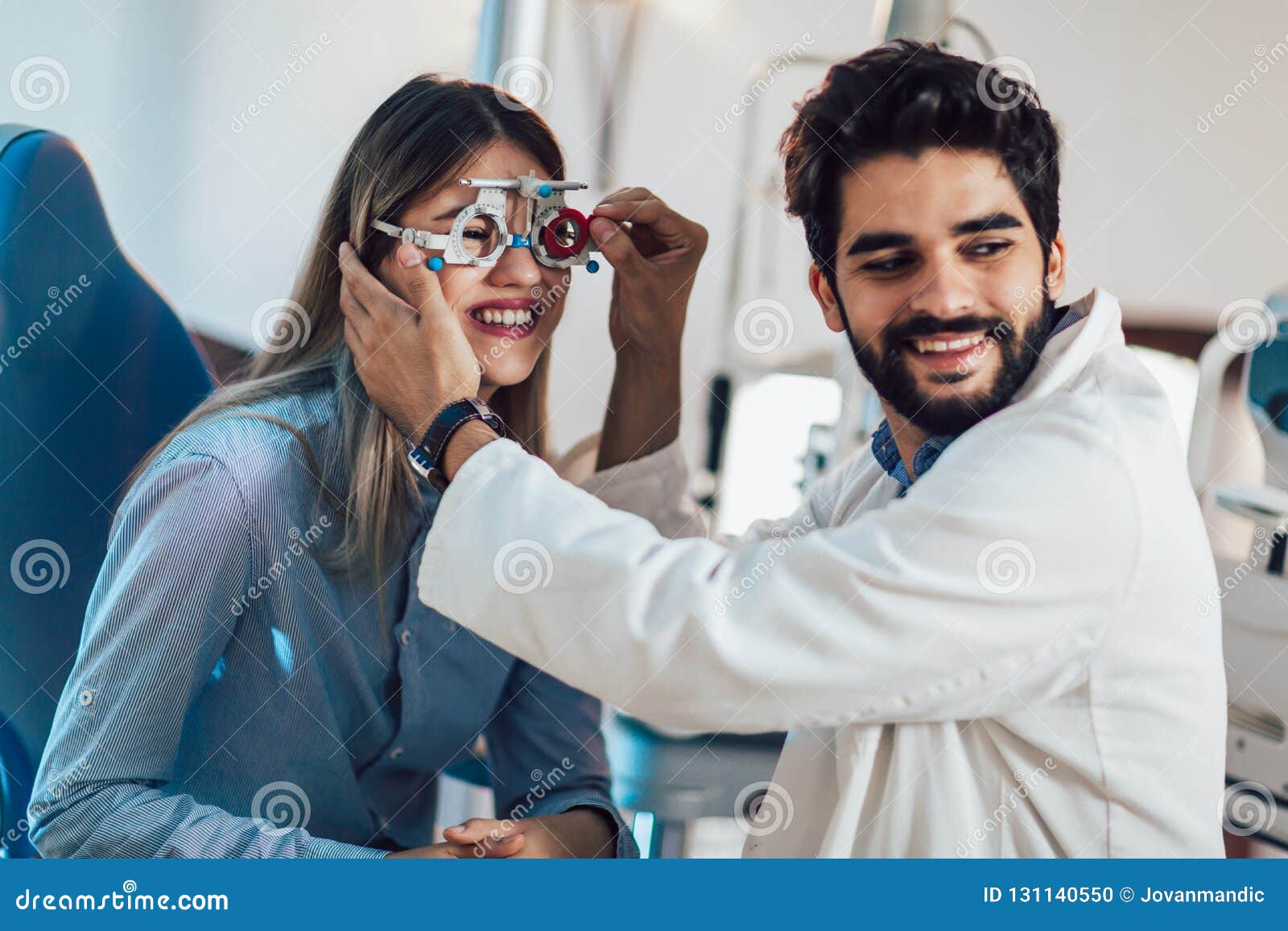Optometrist Checking Patient Eyesight and Vision Correction Stock Photo ...