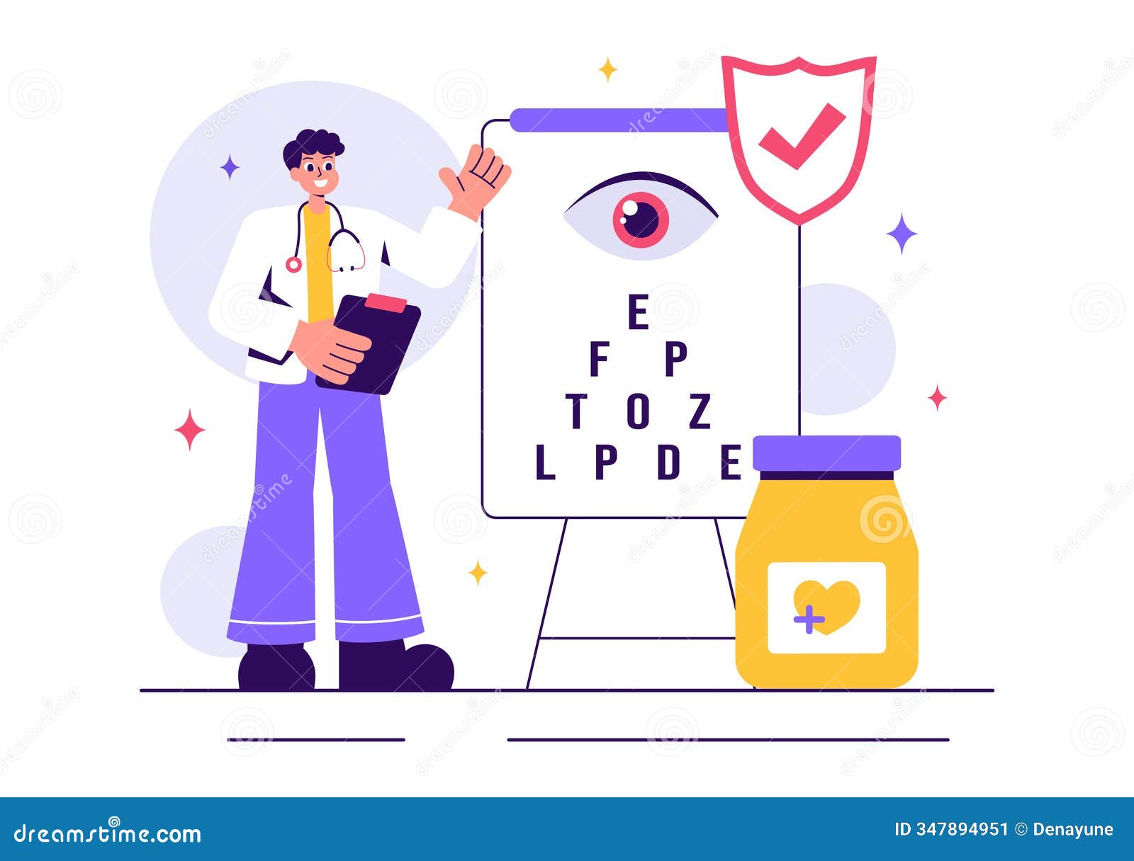 Optometrist Vector Illustration Featuring an Ophthalmologist Examining ...
