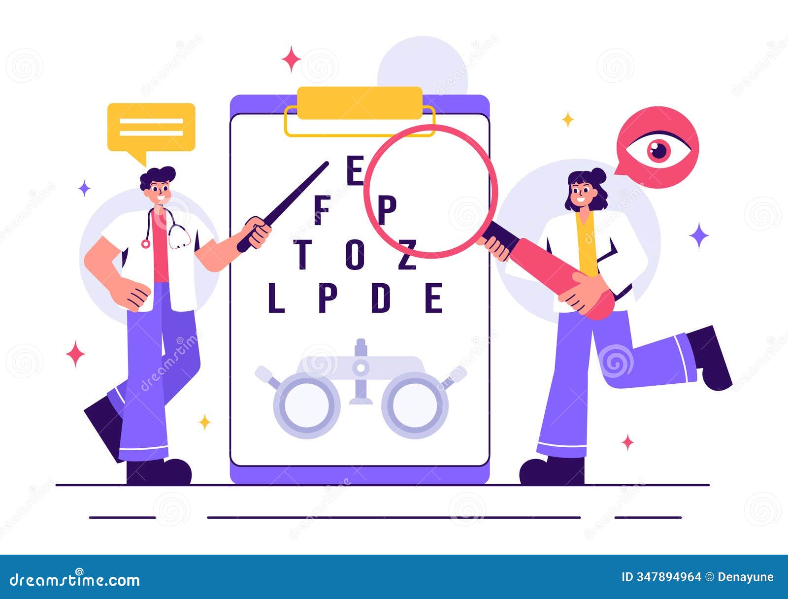 Optometrist Vector Illustration Featuring an Ophthalmologist Examining ...