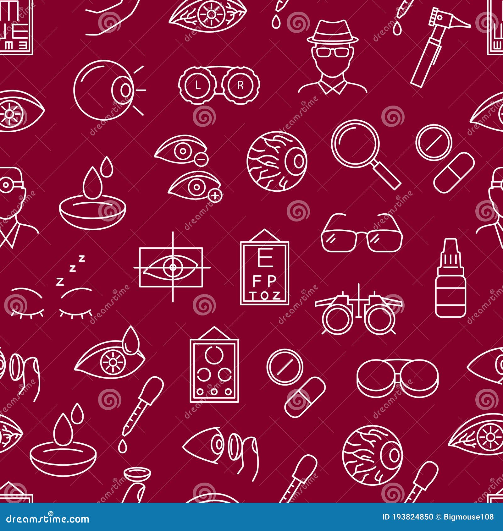 Optometry Concept Thin Line Seamless Pattern Background. Vector Stock ...