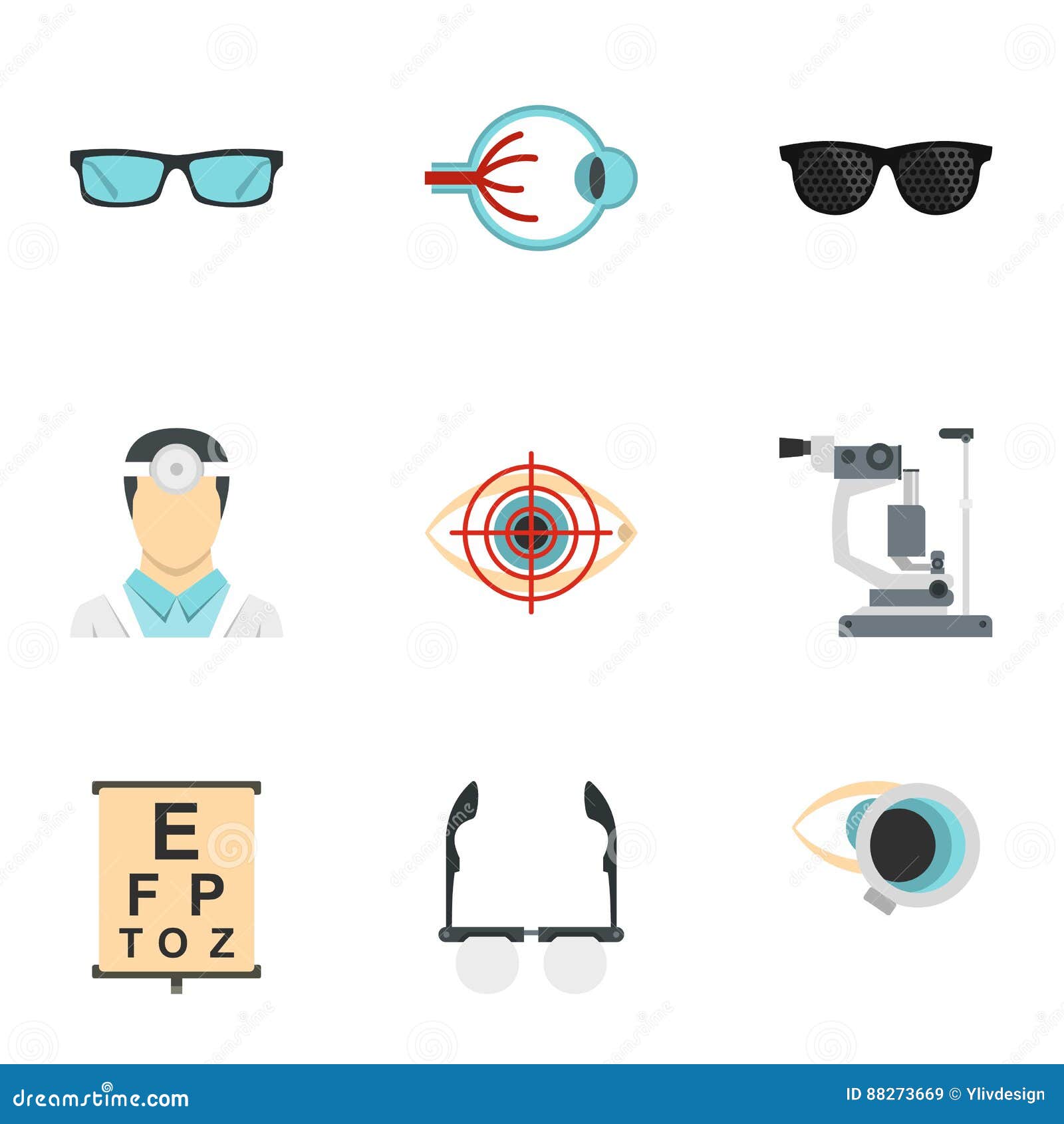 Optometry Icons Set, Flat Style Stock Vector - Illustration of look ...