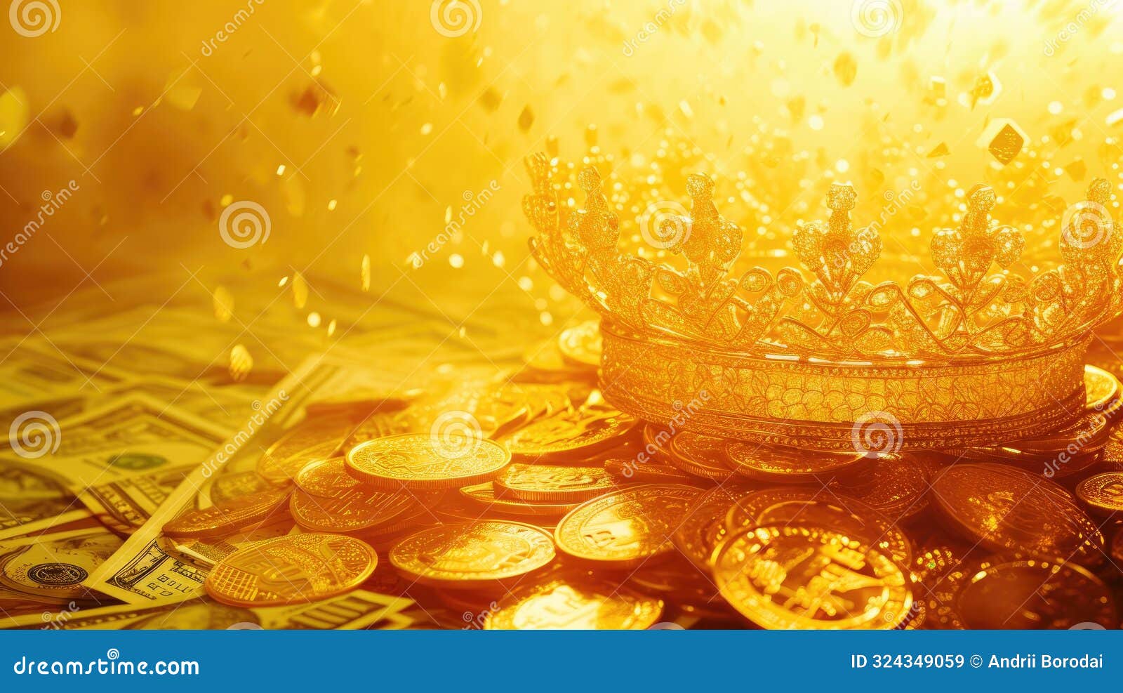 Opulent Crown and Money Cascade. Stock Illustration - Illustration of ...