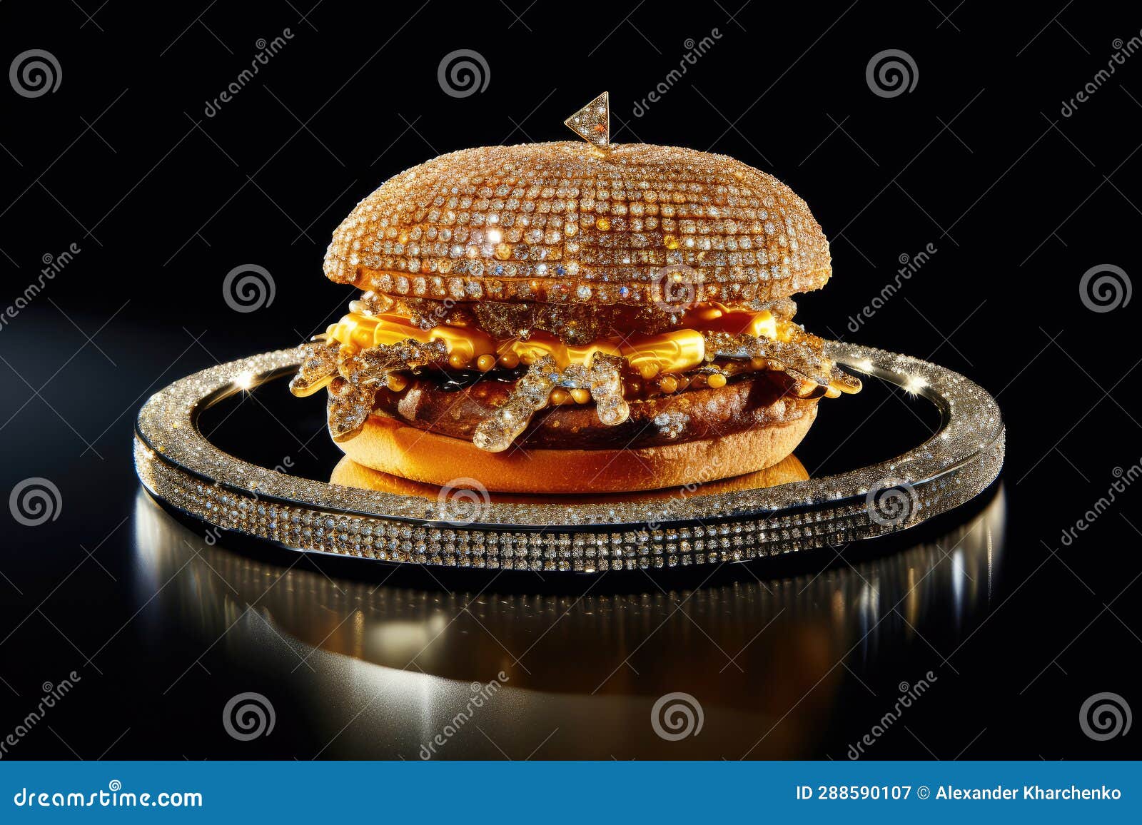Opulent Extravagance Fully Diamond Encrusted Burger On A Black ...