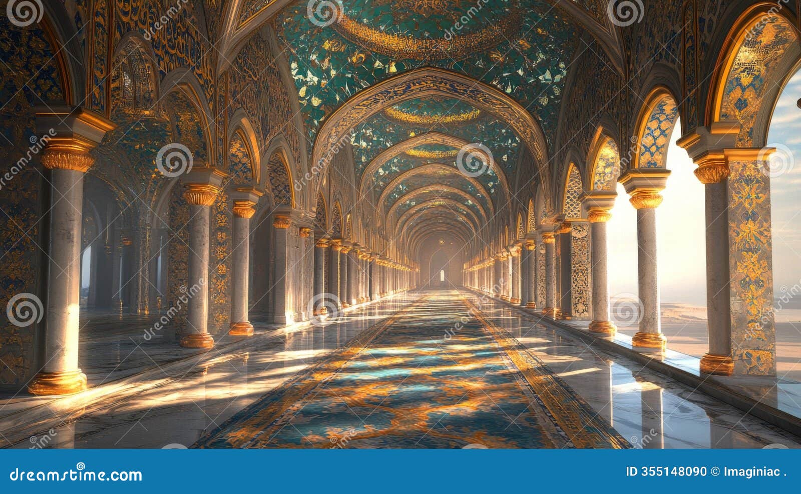 An Opulent Palace Hallway with Ornate Columns and Ceilings Stock ...