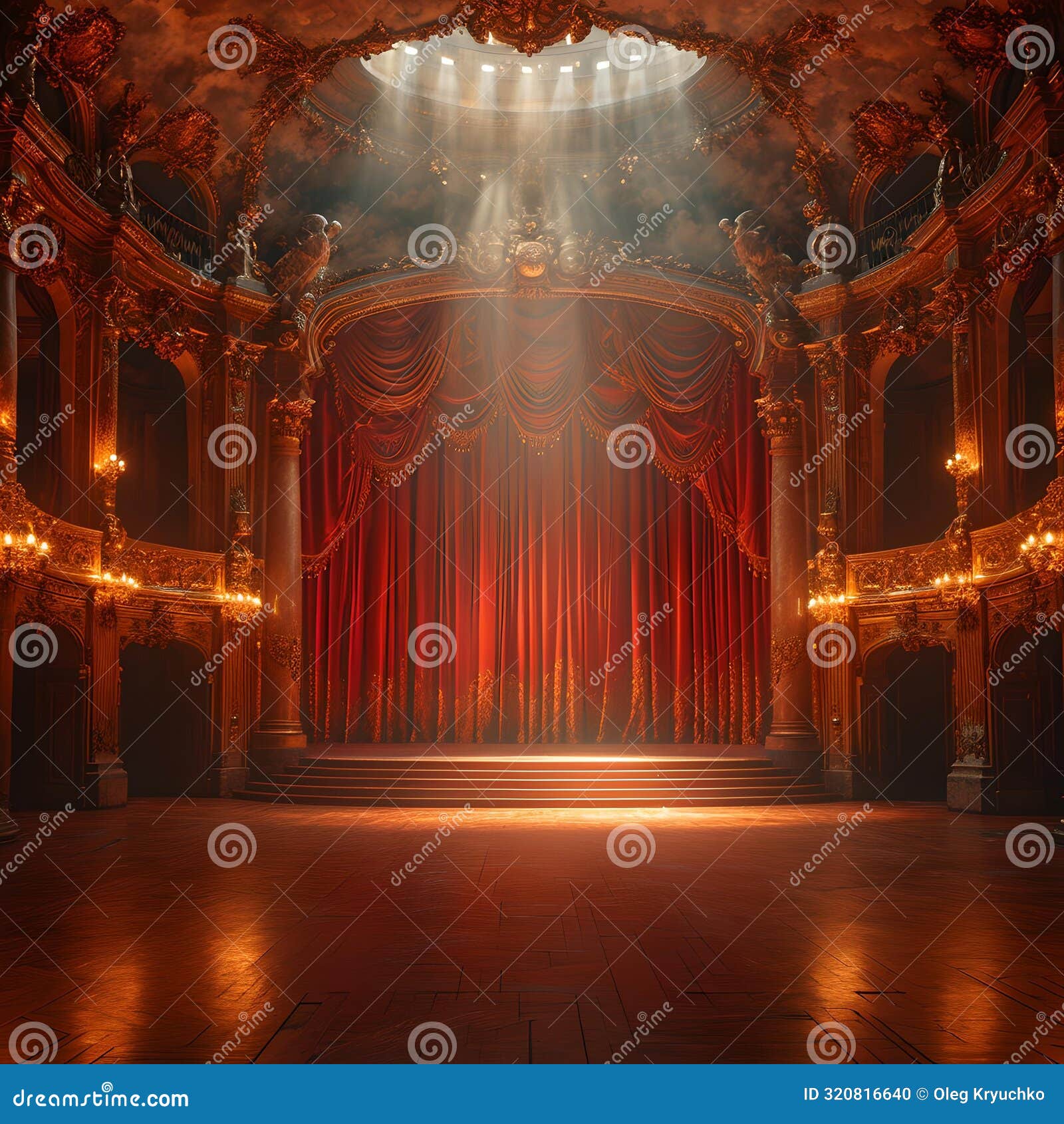 Opulent Vintage Theater Interior Bathed in Dramatic Lighting. Empty ...