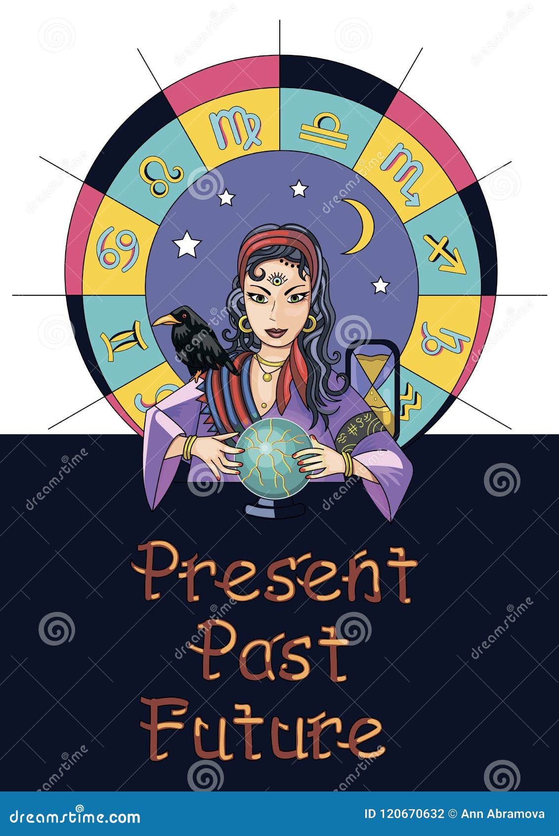 The Oracle Girl Predicts the Future on a Magic Ball Illus Stock ...