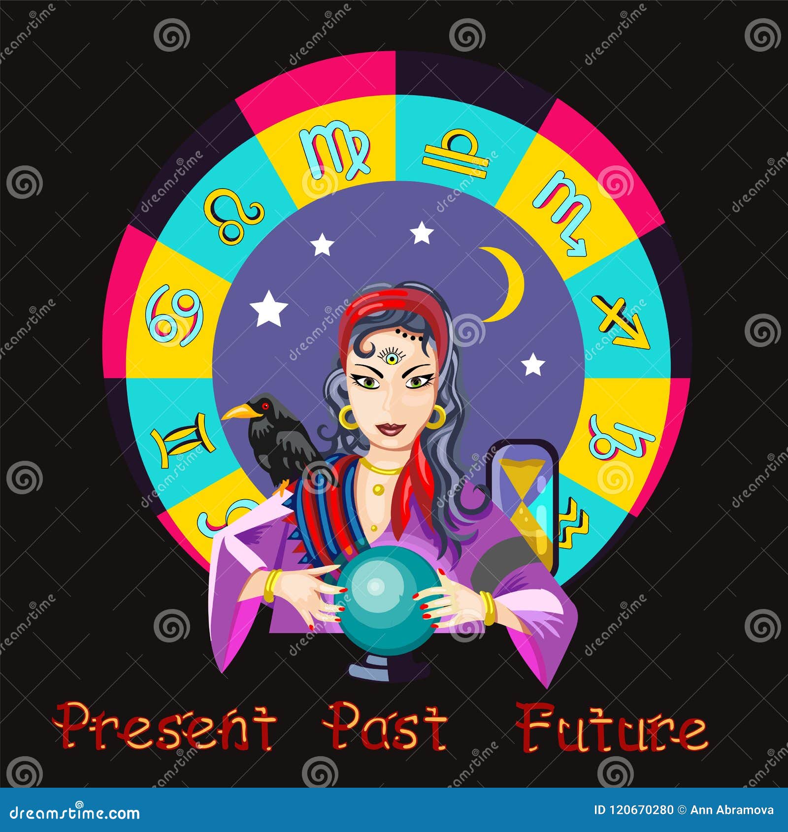 The Oracle Girl Predicts the Future on a Magic Ball Vector Illus Stock ...