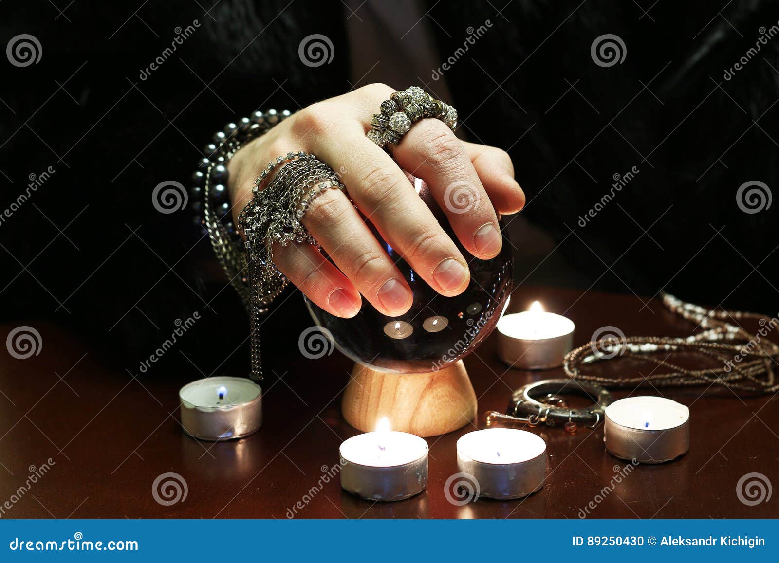 Oracle Telling Future Gwith Glass Orb on a Table Stock Photo - Image of ...