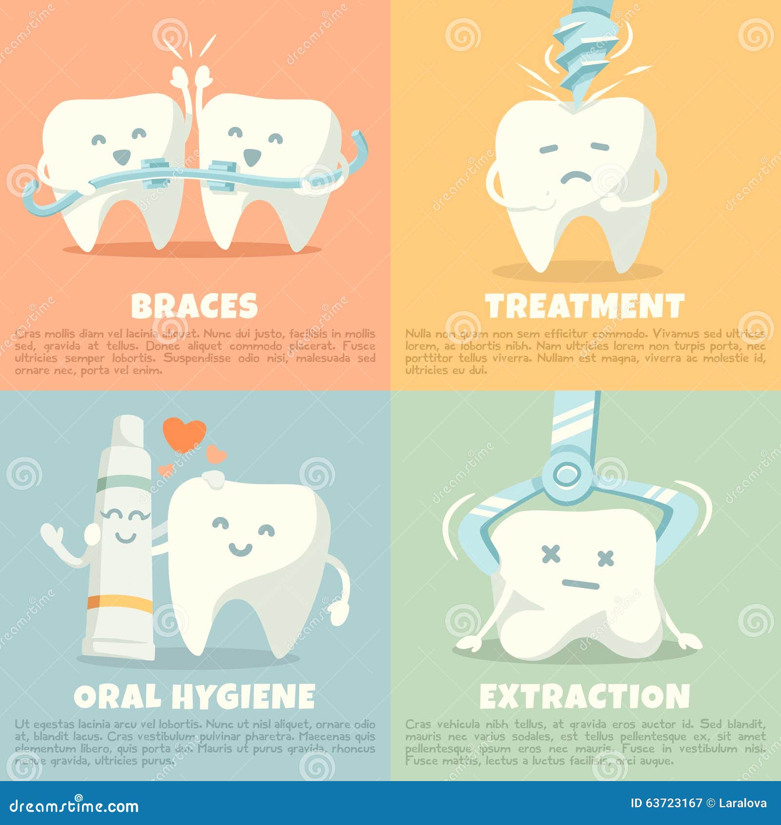 Oral Hygiene Banners With Cute Tooth. Brushing, Flossing And Rinsing ...