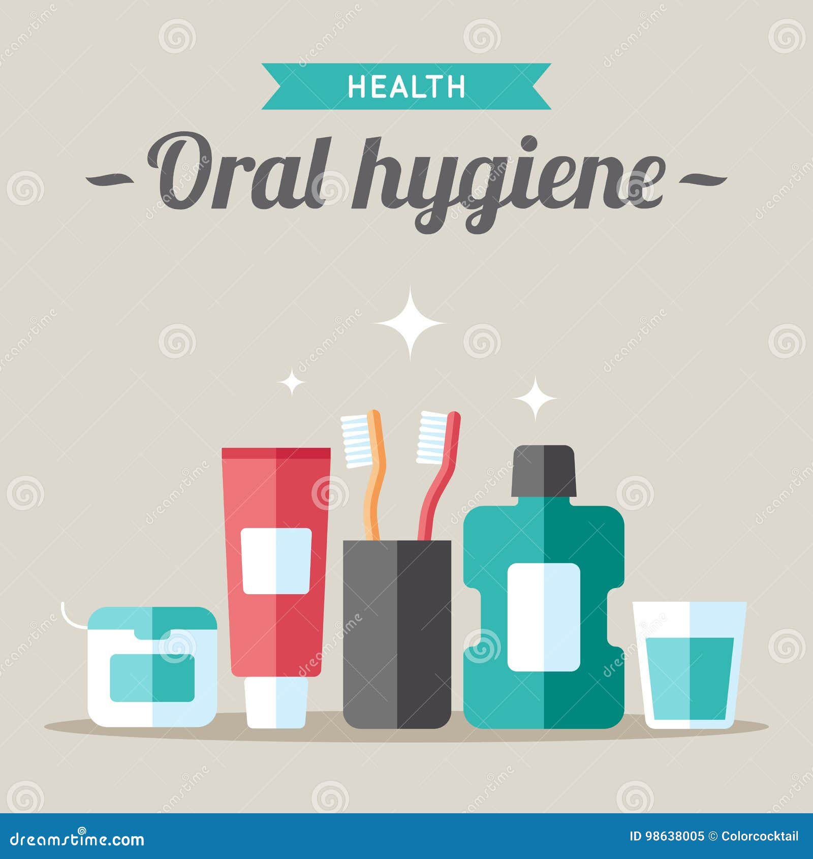 Oral Hygiene Banners With Cute Tooth. Brushing, Flossing And Rinsing ...