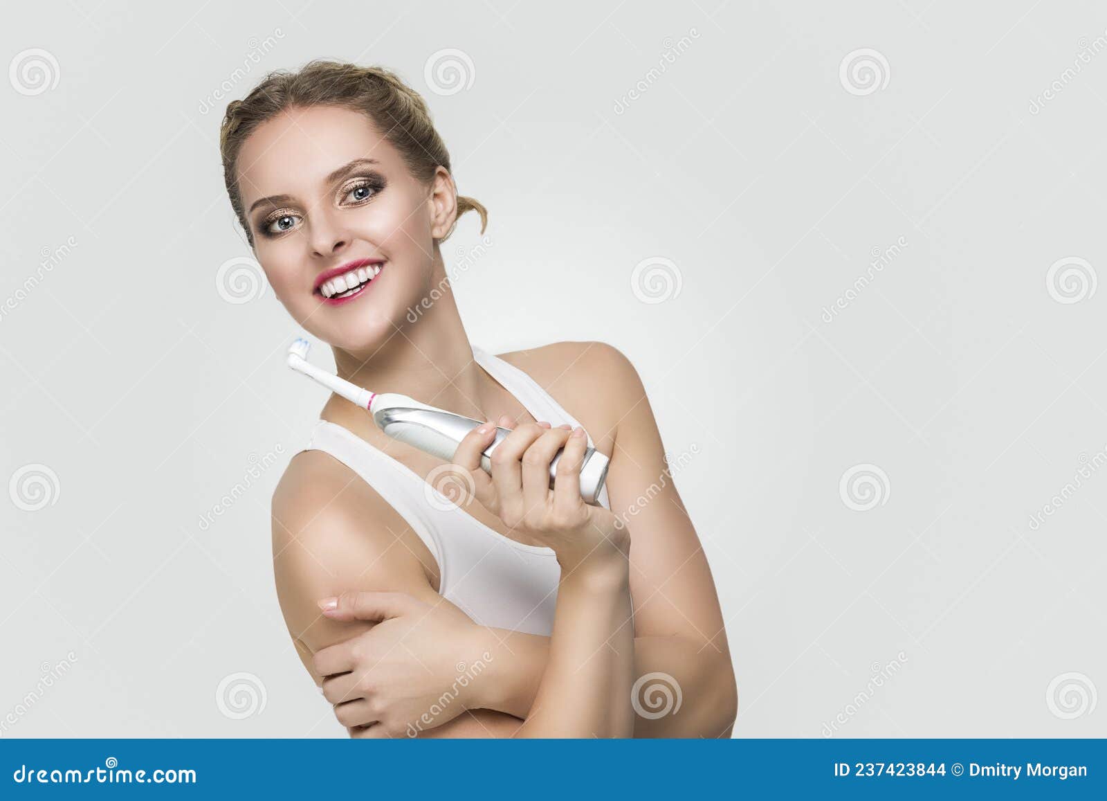Oralcare And Dentistry Concepts Positive Smiling Caucasian Blond Woman