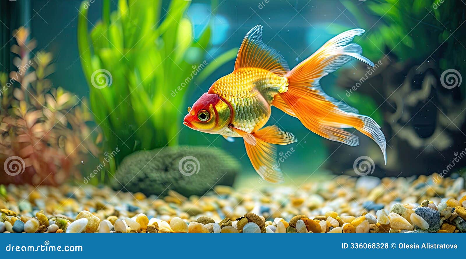 Oranda Goldfish in Aquarium Fish Tank Close Up Stock Illustration ...